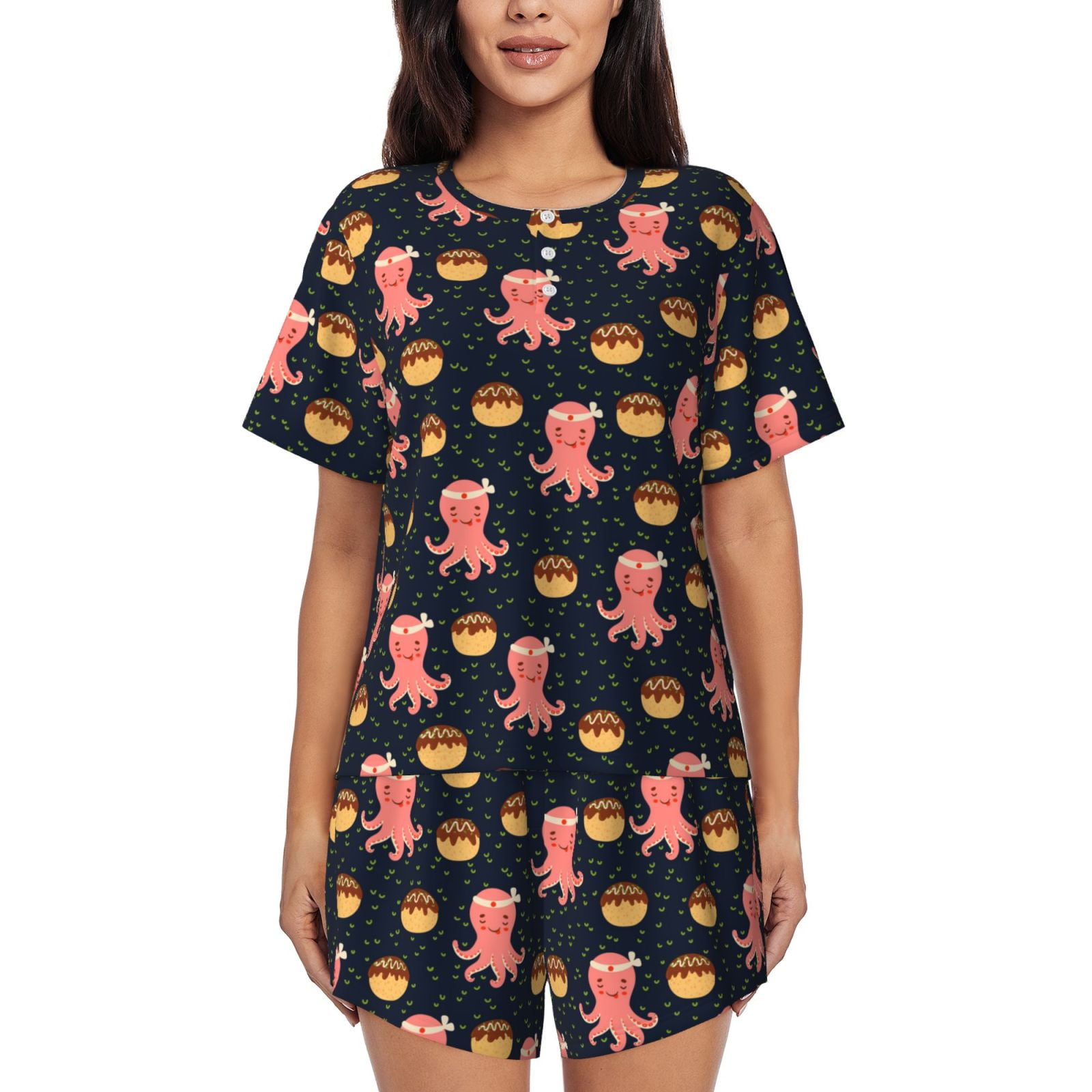 Daiia cartoon octopus Pattern Womens Pajama Sets Short Sleeve Pajamas ...