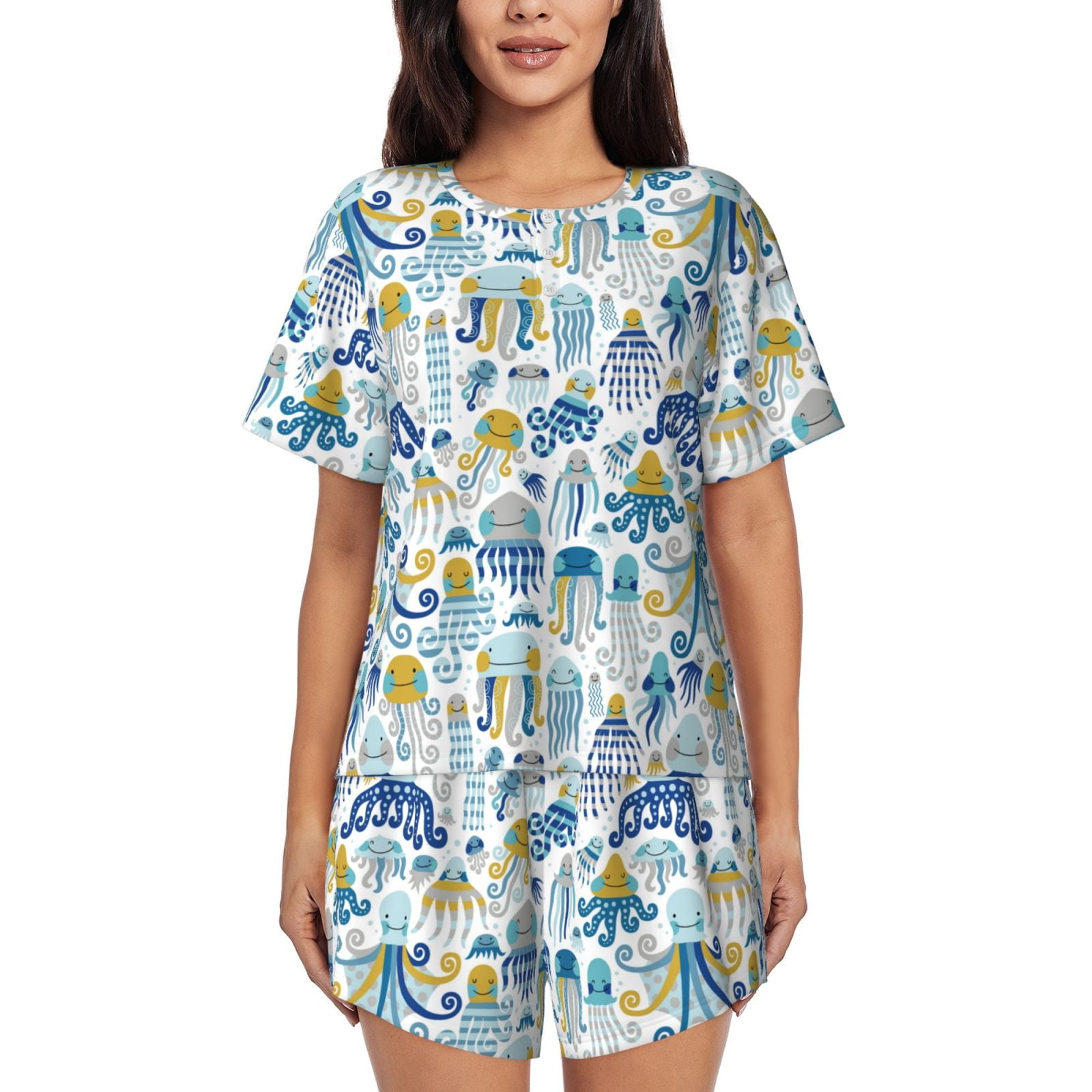 Daiia cartoon octopus Pattern Womens Pajama Sets Short Sleeve Pajamas ...