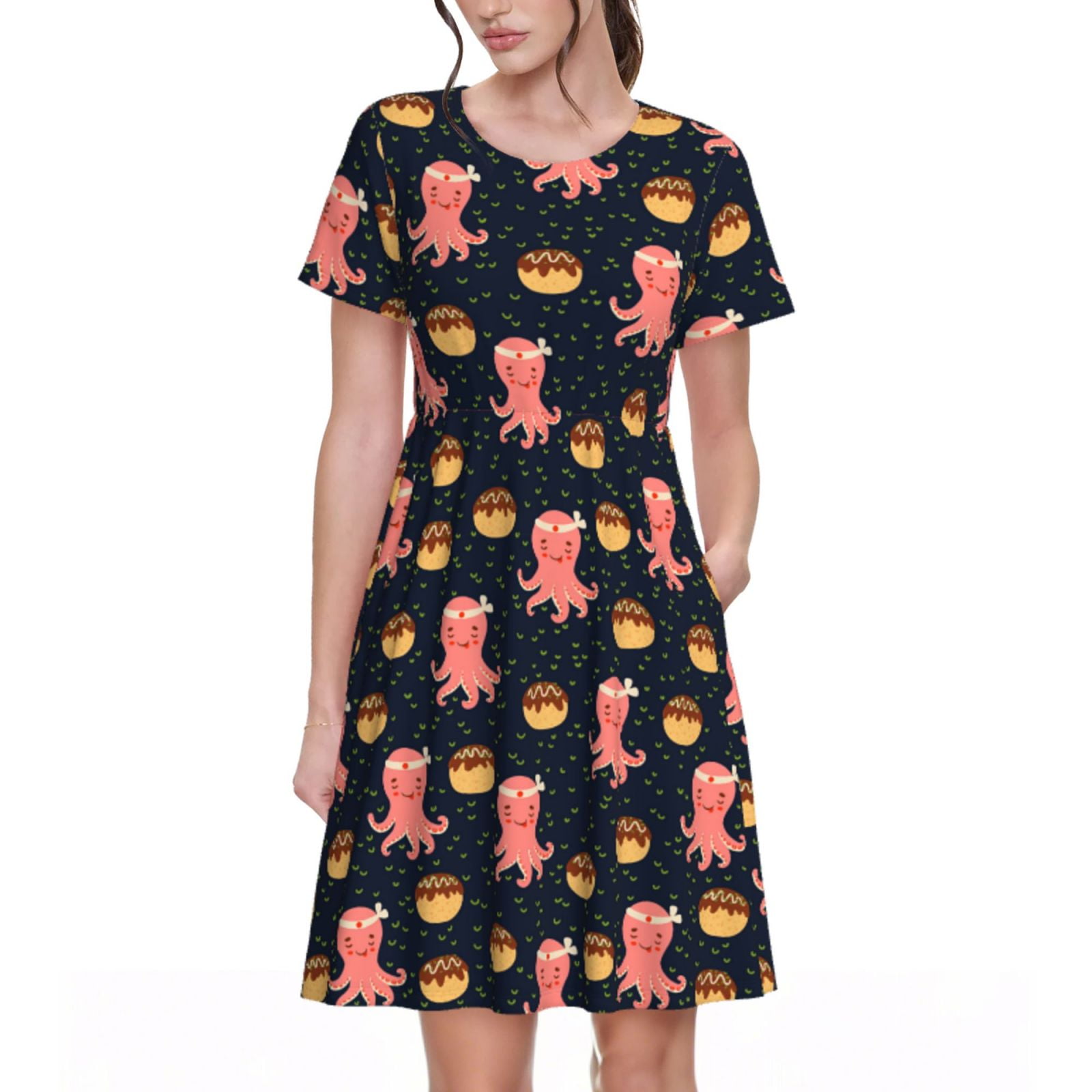 Daiia cartoon octopus Print Women's Dresses 2025 Trendy Short sleeve ...