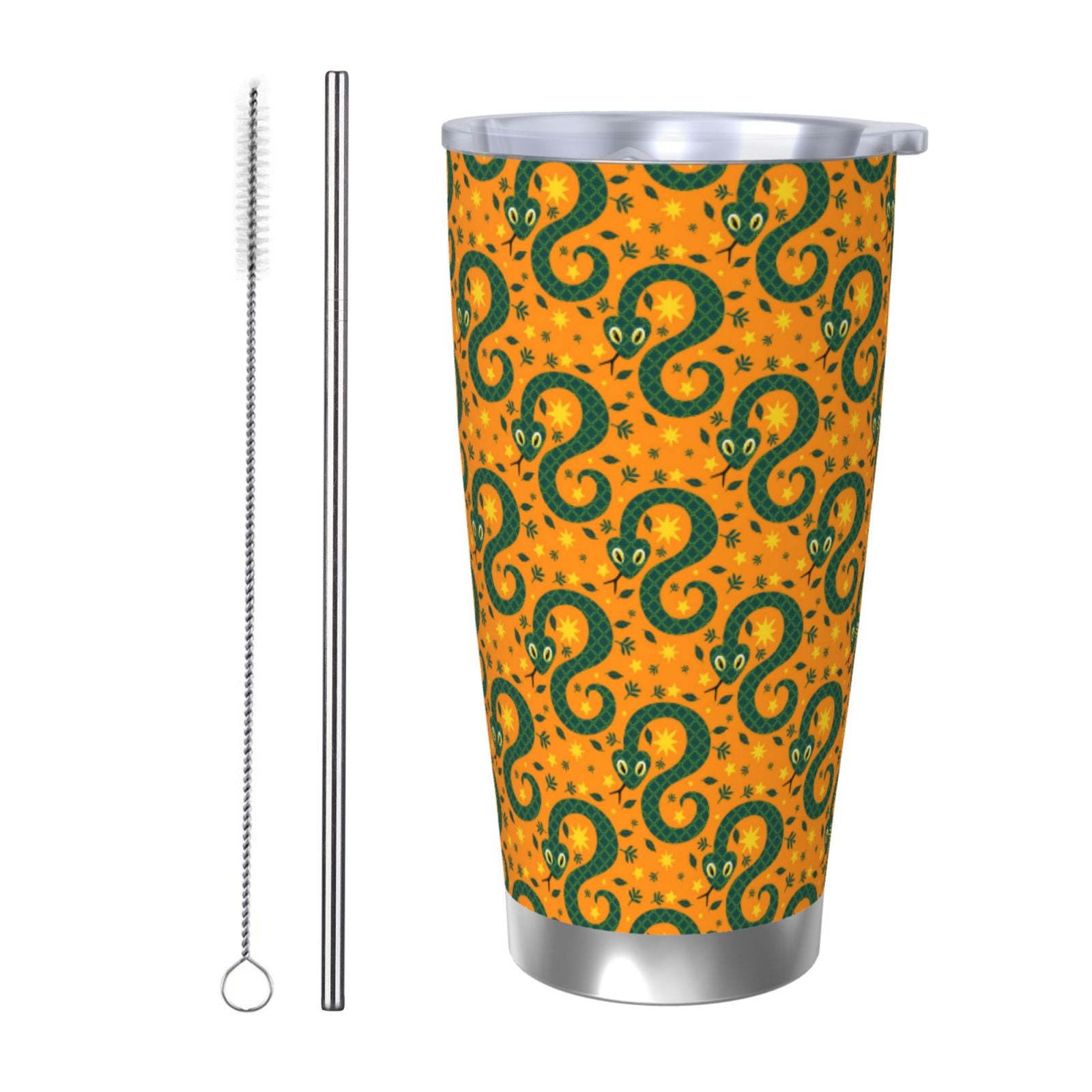 Daiia cartoon snake Printed 20oz Insulated Coffee Cup with Straw Topper ...