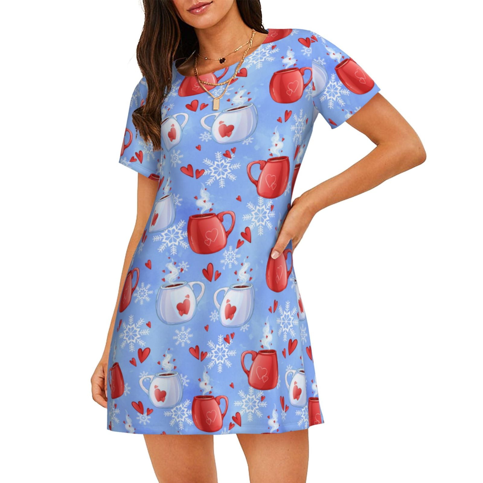 Daiia coffee love cup winter Print Women's Nightshirt Soft Nightgowns ...