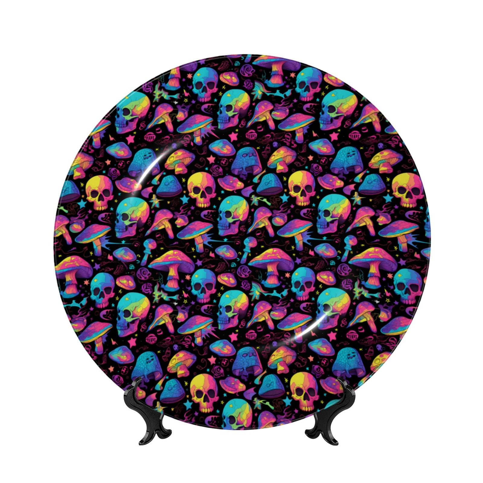 Daiia colorful mushroom Skull Printed Pattern Ceramic Plate Dinner ...