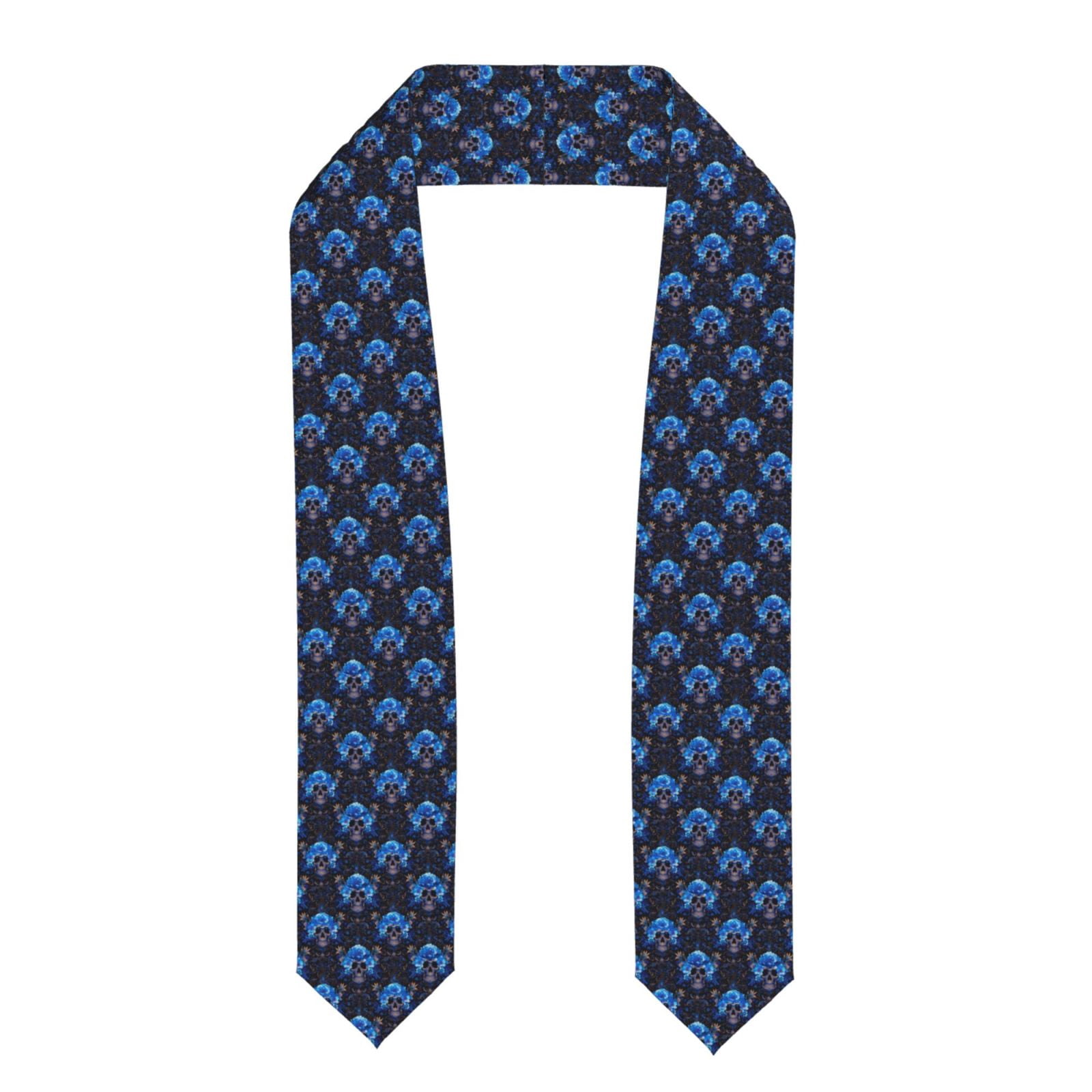 Daiia cool blue flower Skull Pattern Graduation Shawl Stole – Satin ...