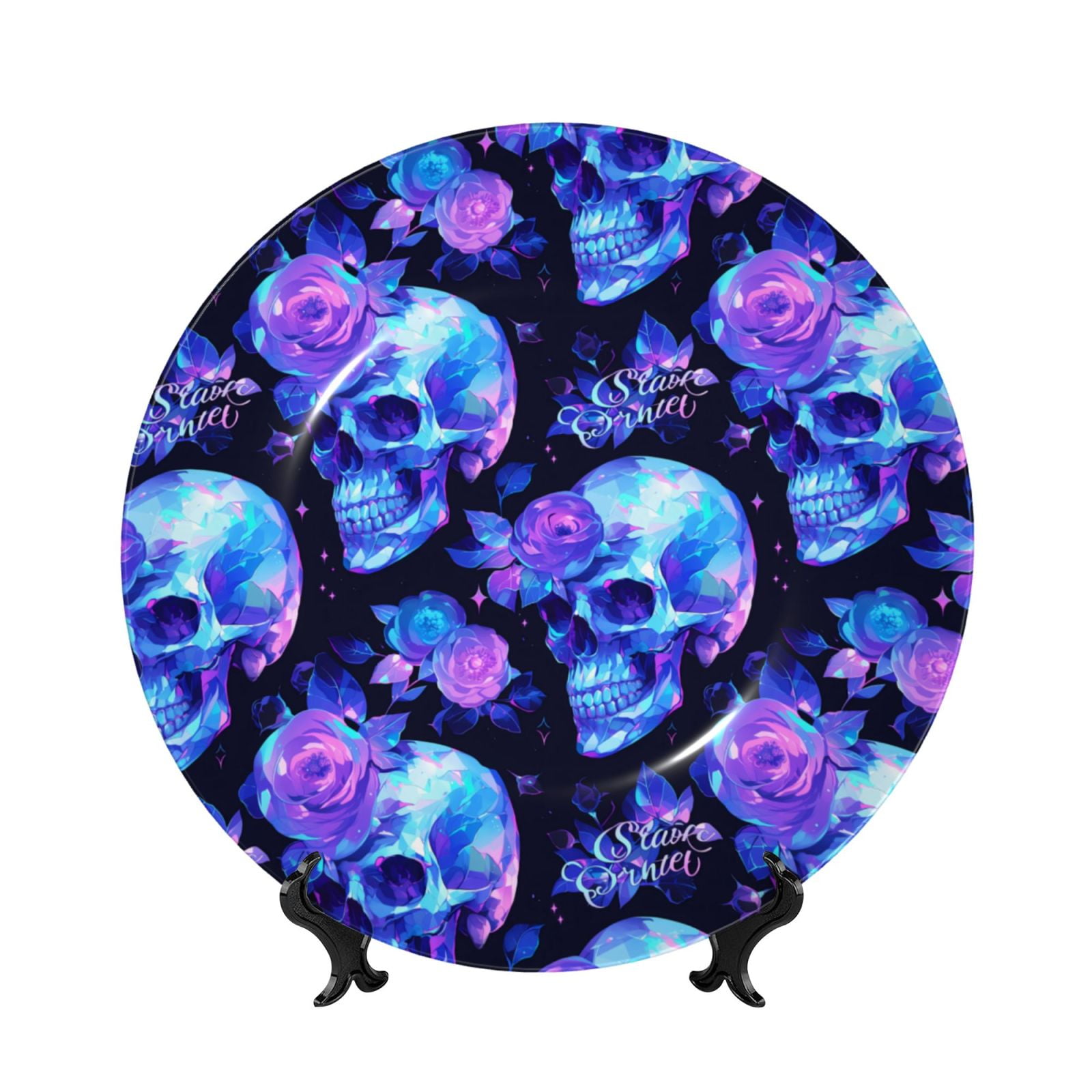 Daiia cool crystal Skull flower Printed Pattern Ceramic Plate Dinner ...