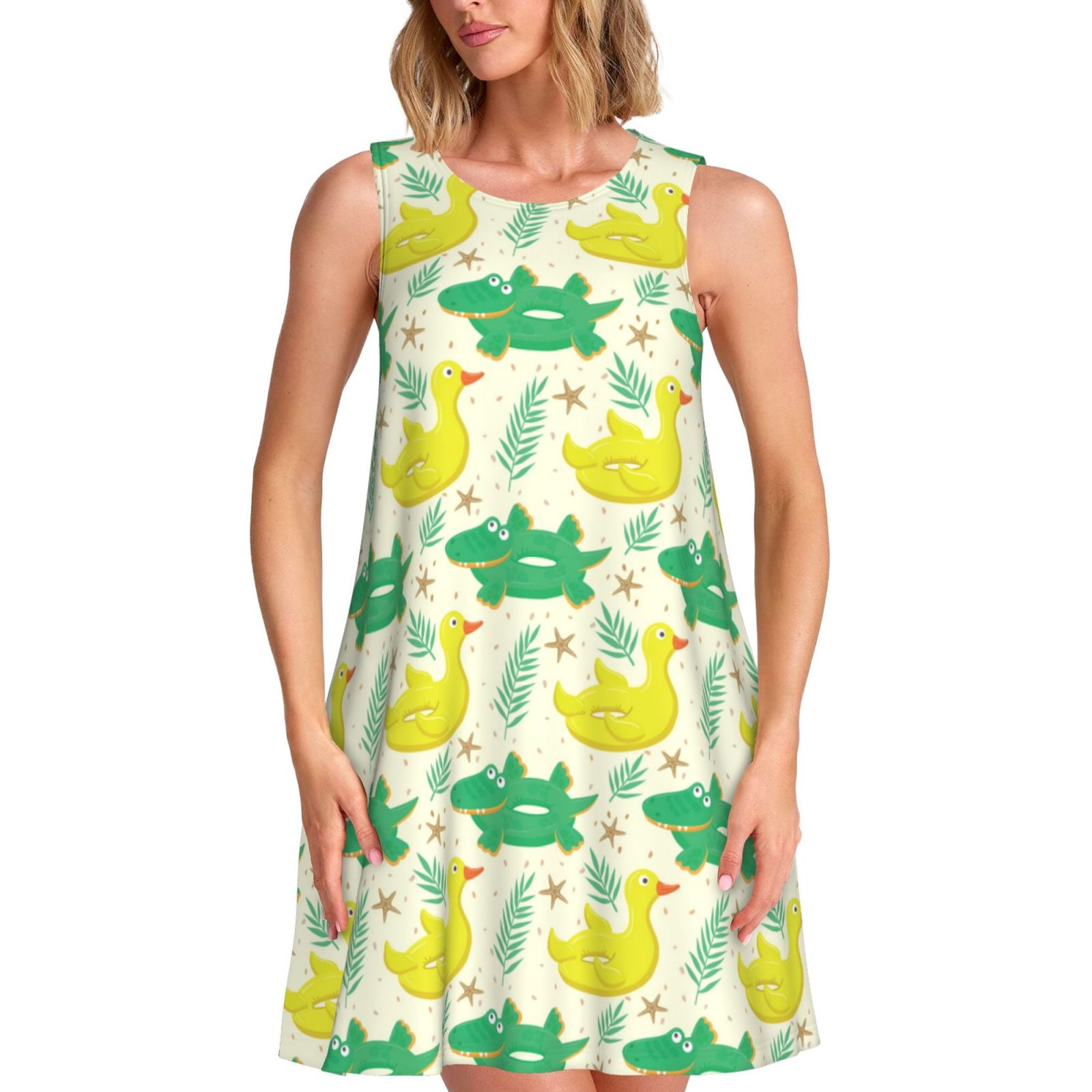 Daiia crocodile and duck Print Women's Dresses 2025 Trendy Short sleeve ...