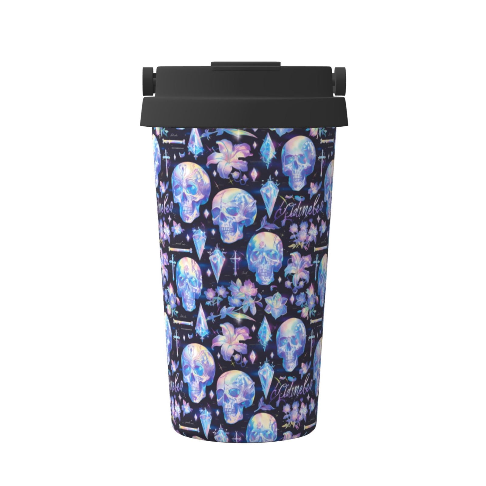 Daiia crystal cool Skull flower Printed Stainless Steel Tumbler with ...