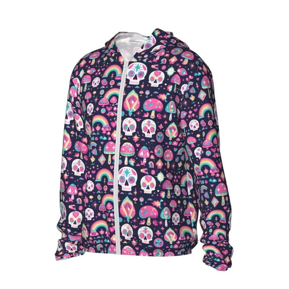Daiia cute Skull rainbow mushroom UPF 50+ Sun Protection Hoodie Jacket ...