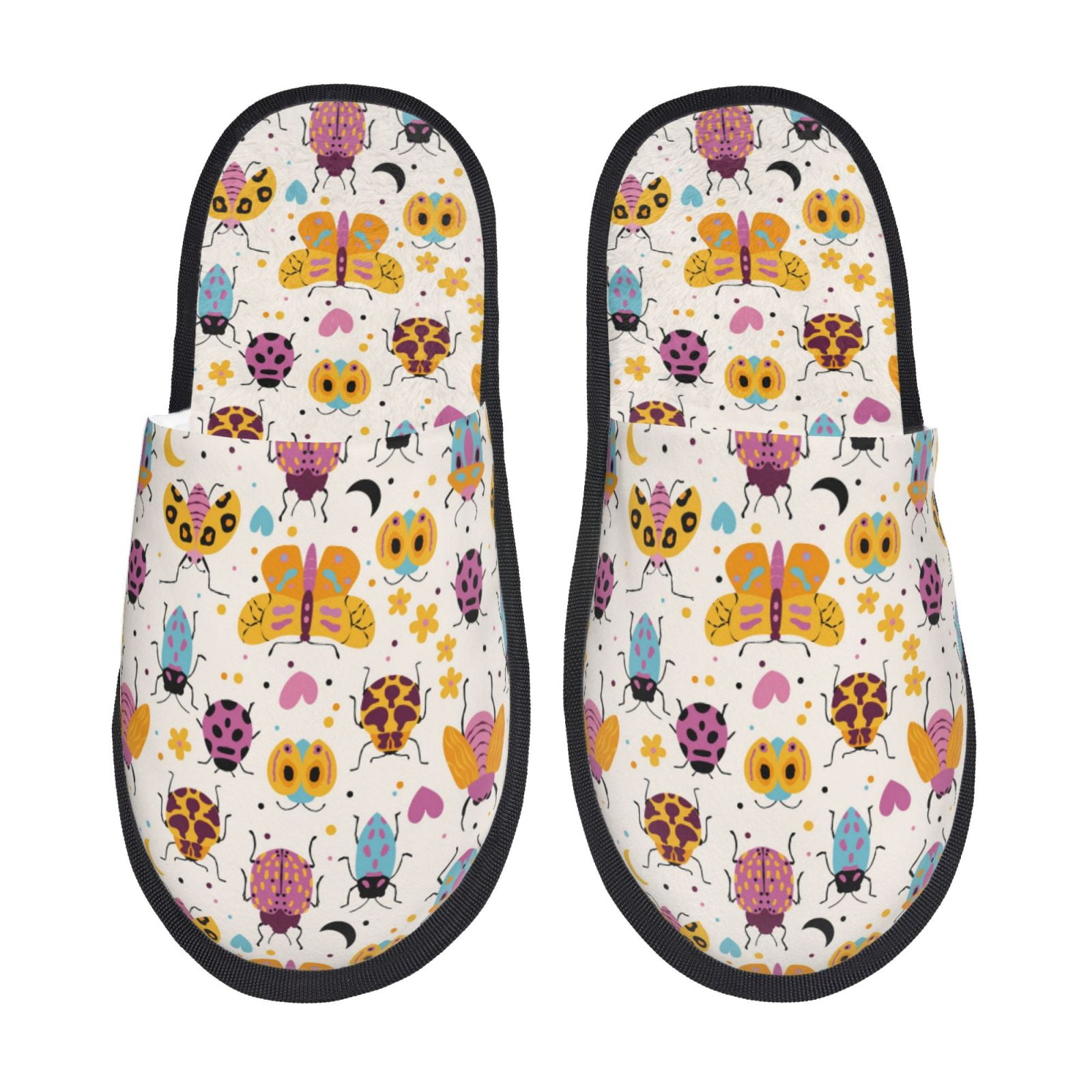 Daiia cute bugs Pattern Furry Slippers for Women and Men, Soft Plush ...