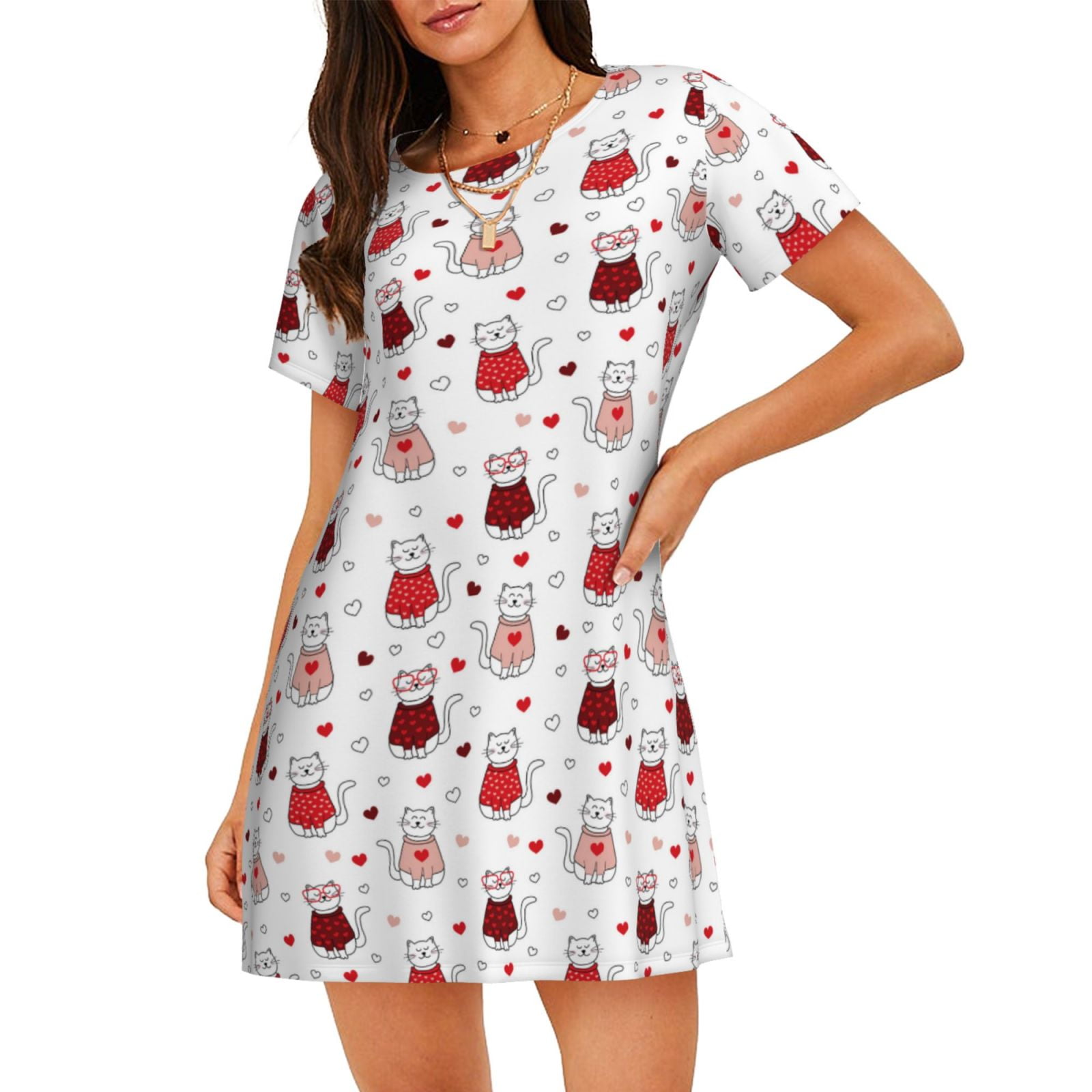 Daiia cute cat hearts Print Women's Nightshirt Soft Nightgowns for ...