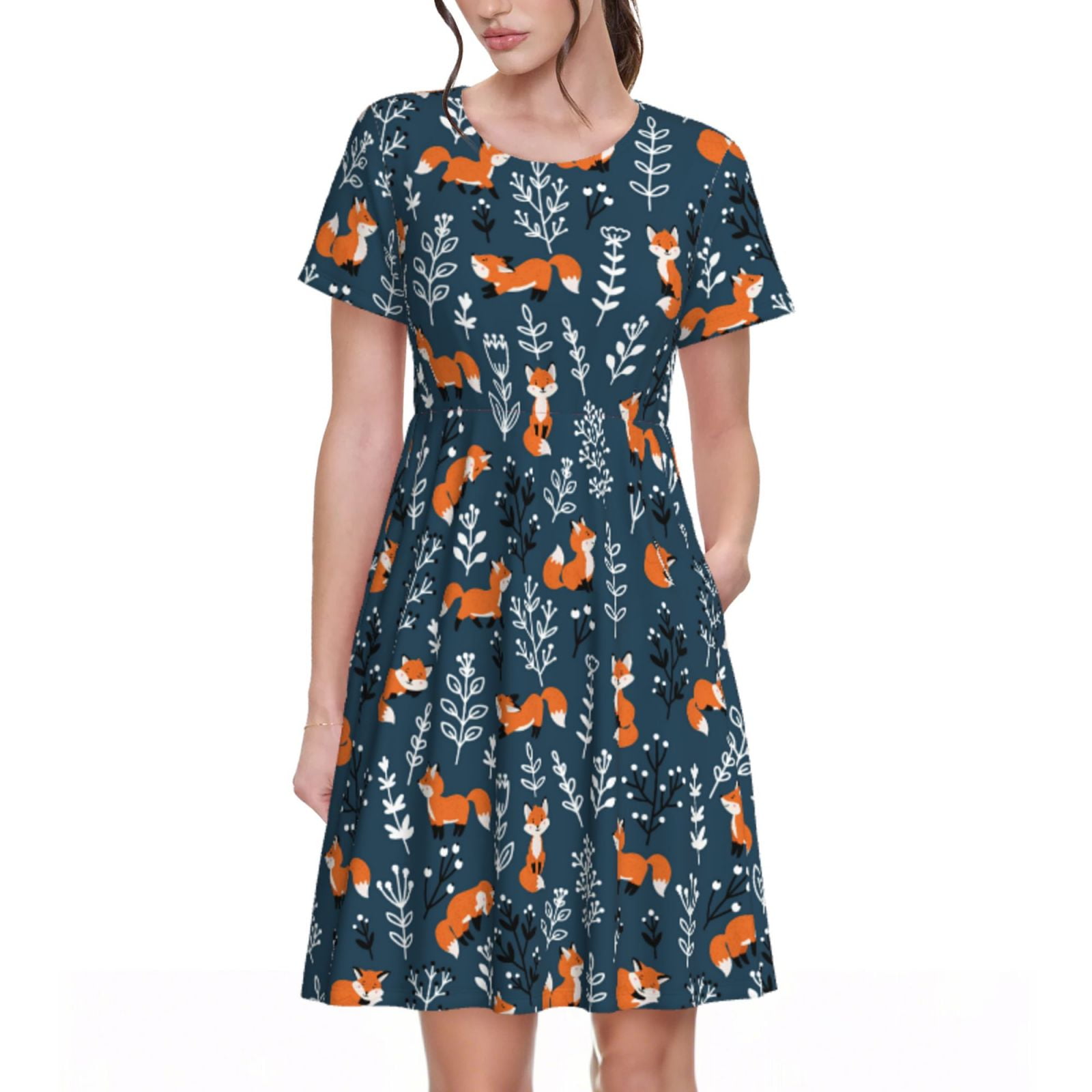Daiia cute fall fox Print Women's Dresses 2025 Trendy Short sleeve ...