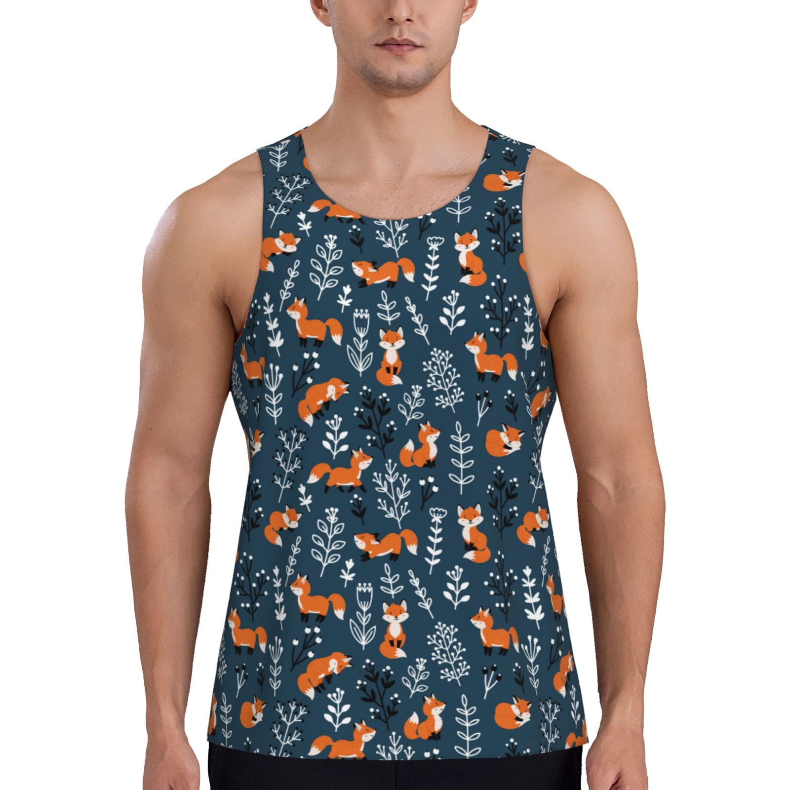 Daiia cute fall fox Printed Men's Quick Dry Fit Muscle Tank Top Slim ...