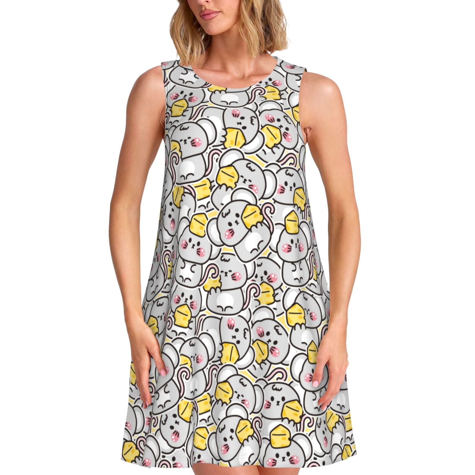 Daiia cute rat with cheese Print Women's Dresses 2025 Trendy Short ...