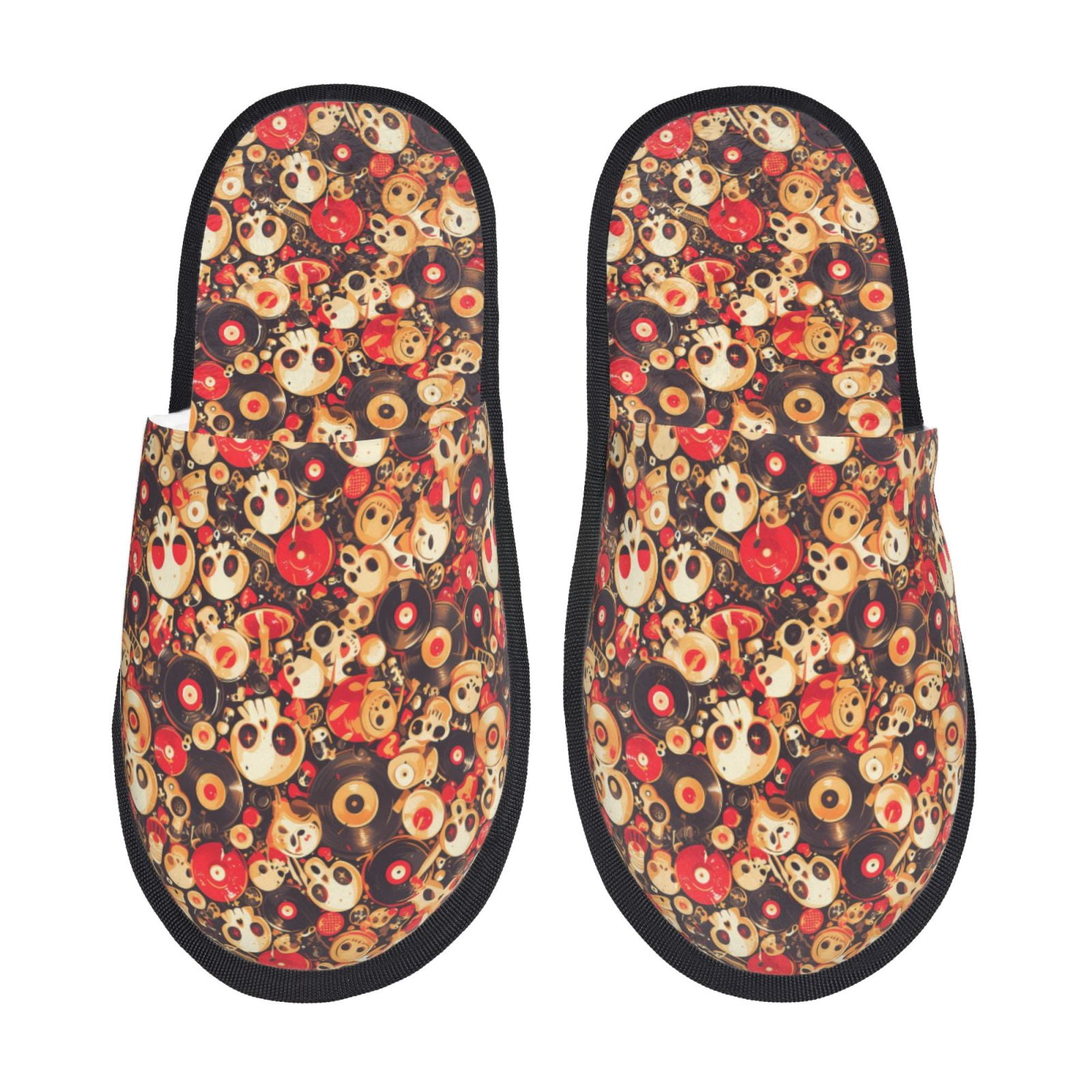 Daiia cute record music Skull Pattern Furry Slippers for Women and Men ...