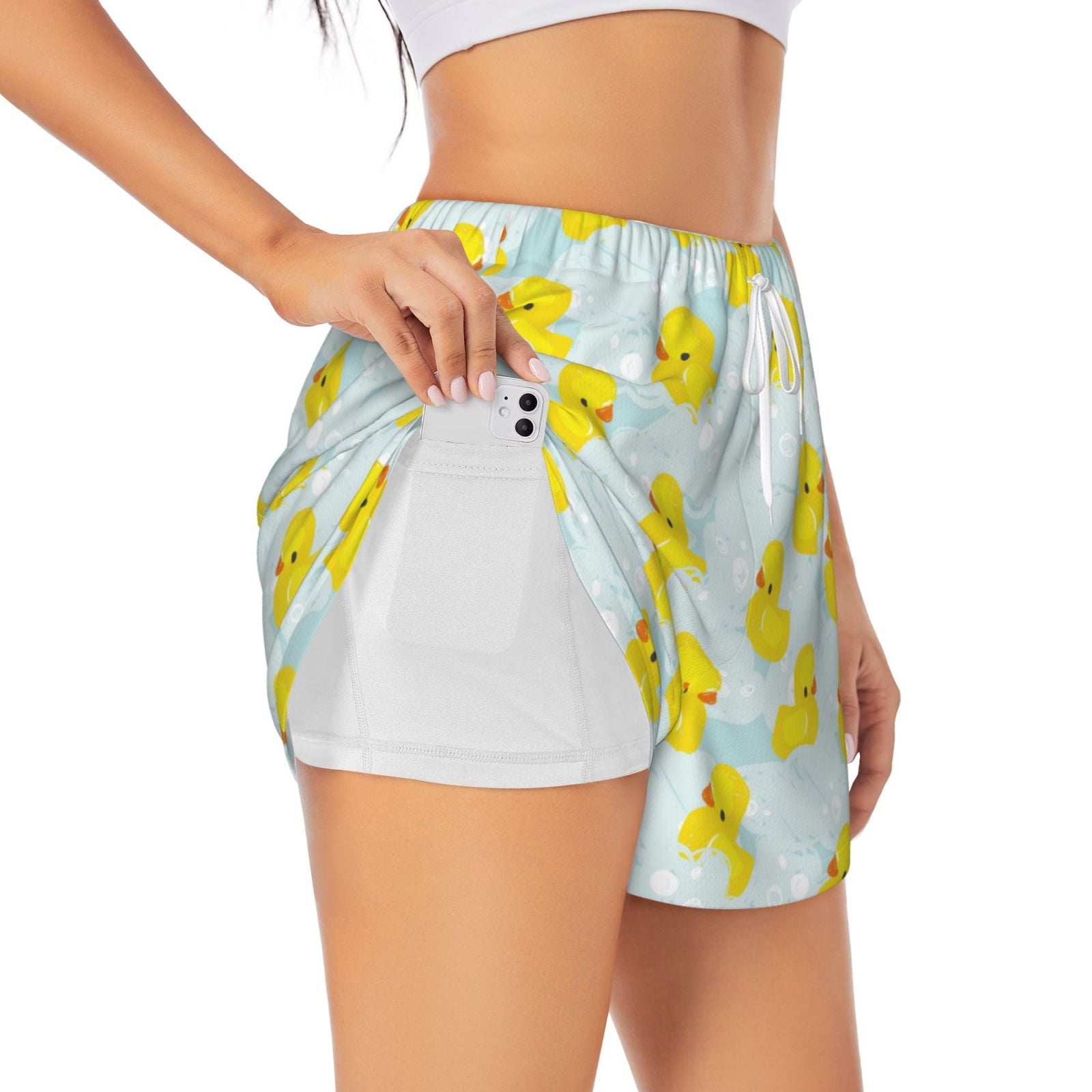 Daiia cute rubber duck Pattern Women's 2 in 1 Running Shorts ...