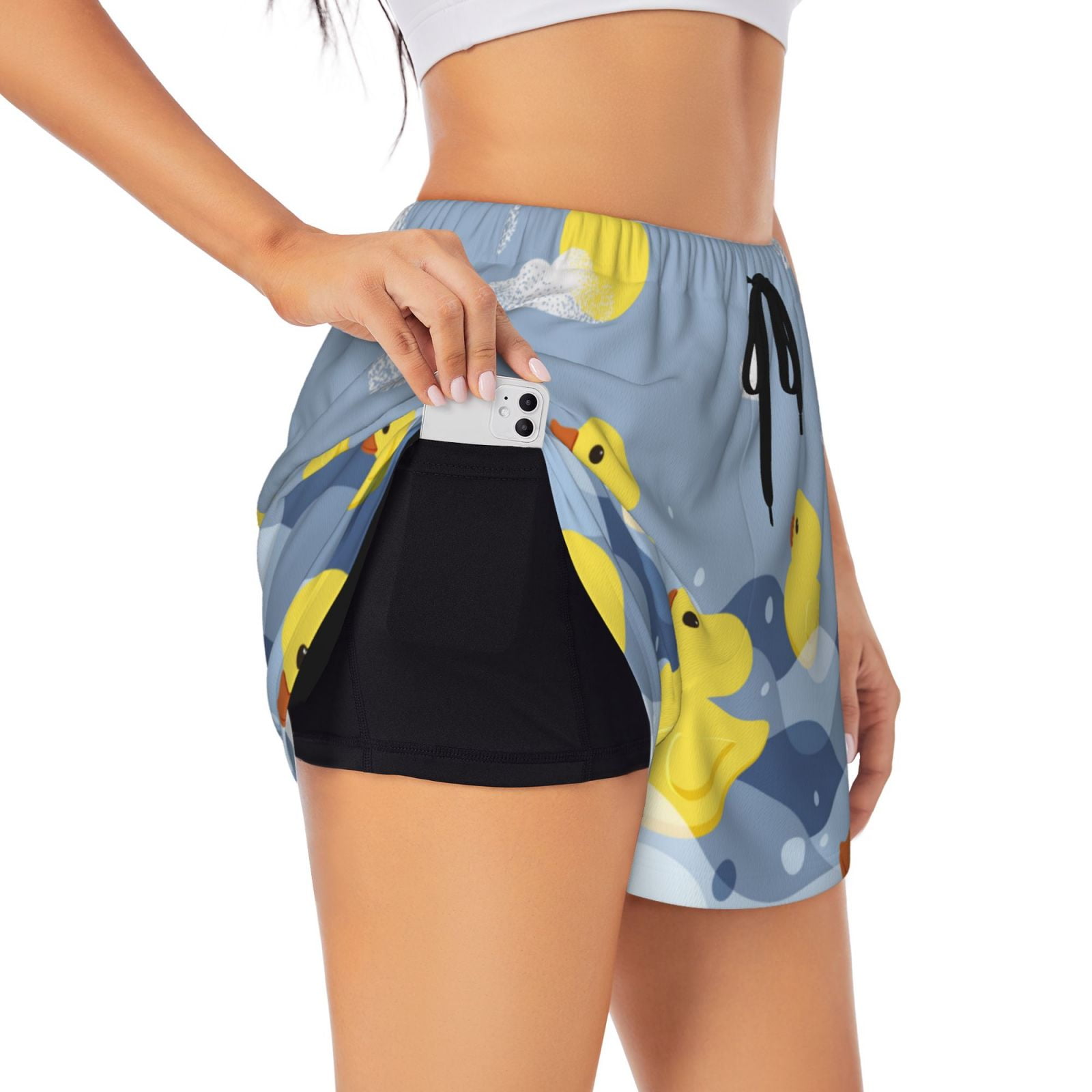 Daiia ducklings swim on the sea waves Pattern Women's 2 in 1 Running ...