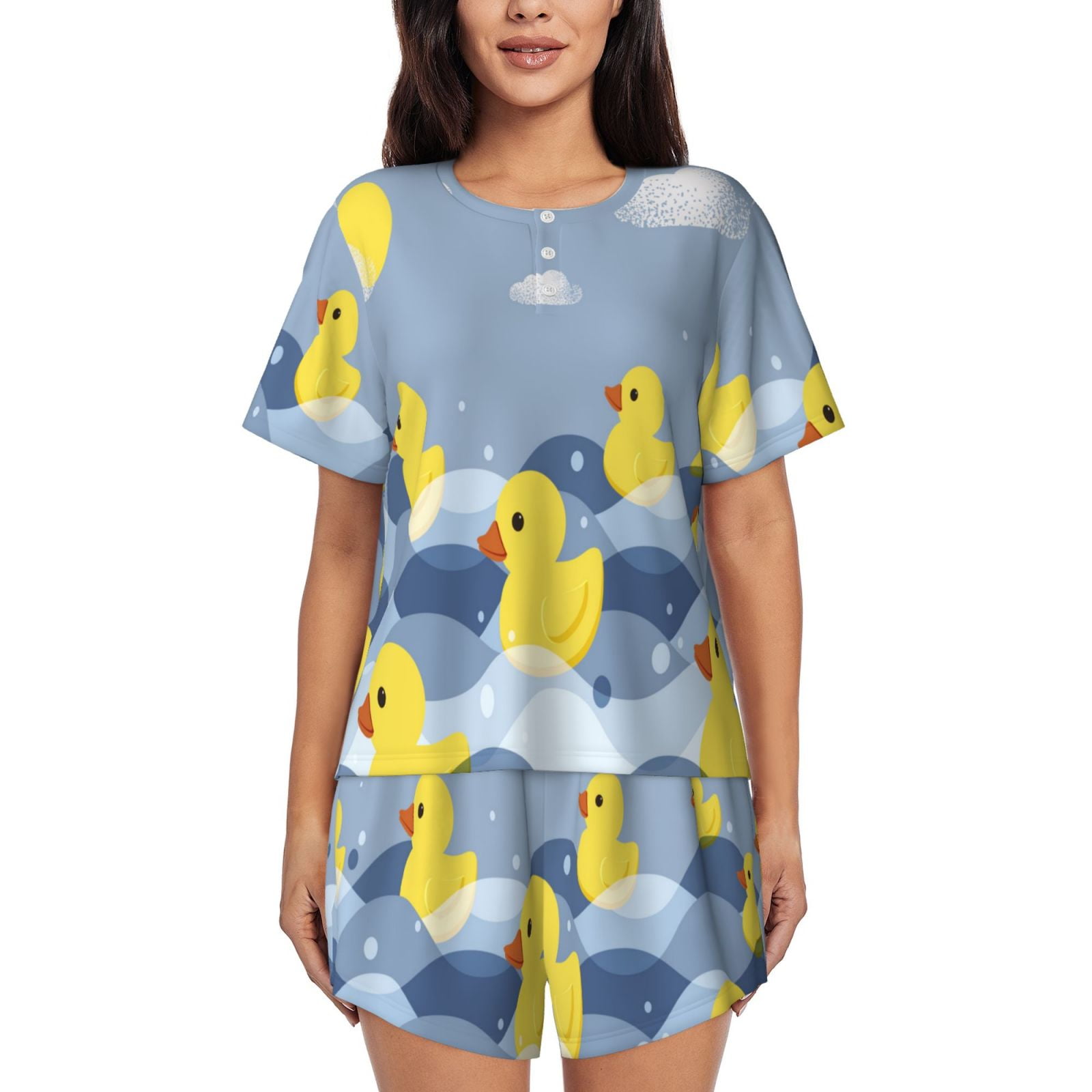 Daiia ducklings swim on the sea waves Pattern Womens Pajama Sets Short ...