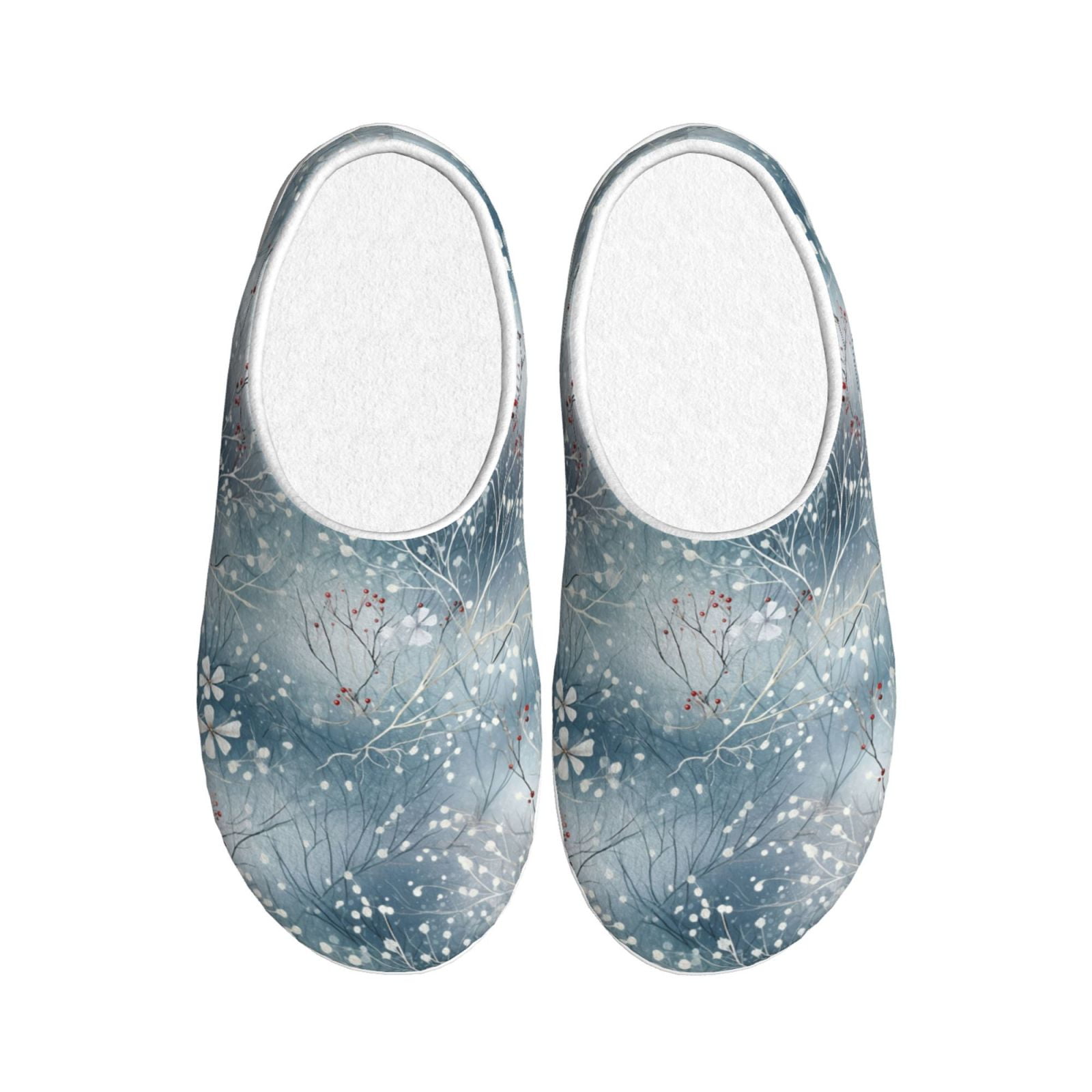 Daiia enchanted winter snowflake holly Print Women’s Fuzzy Slippers ...