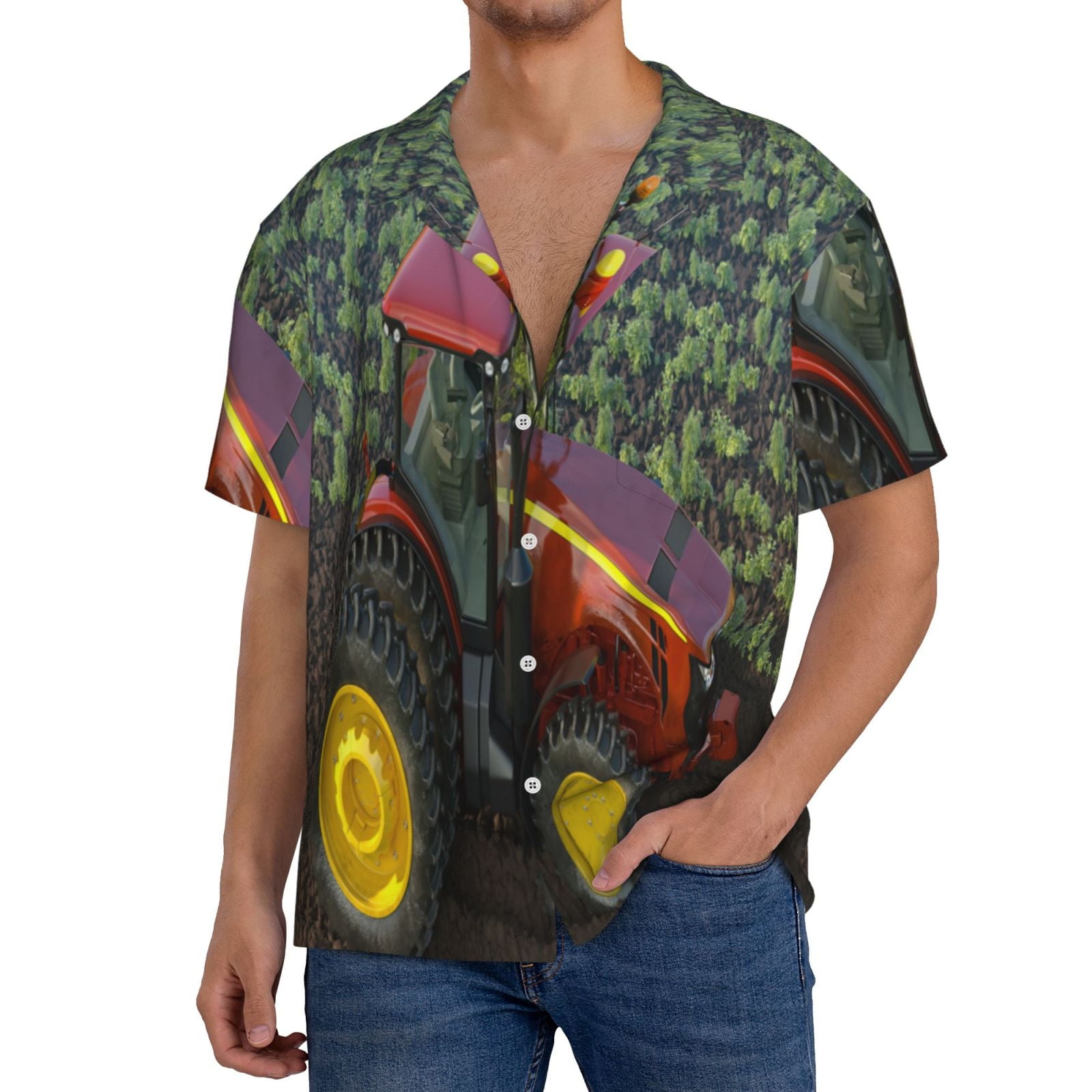 Daiia farm tractor Pattern Men's Linen Shirts Short Sleeve Casual ...