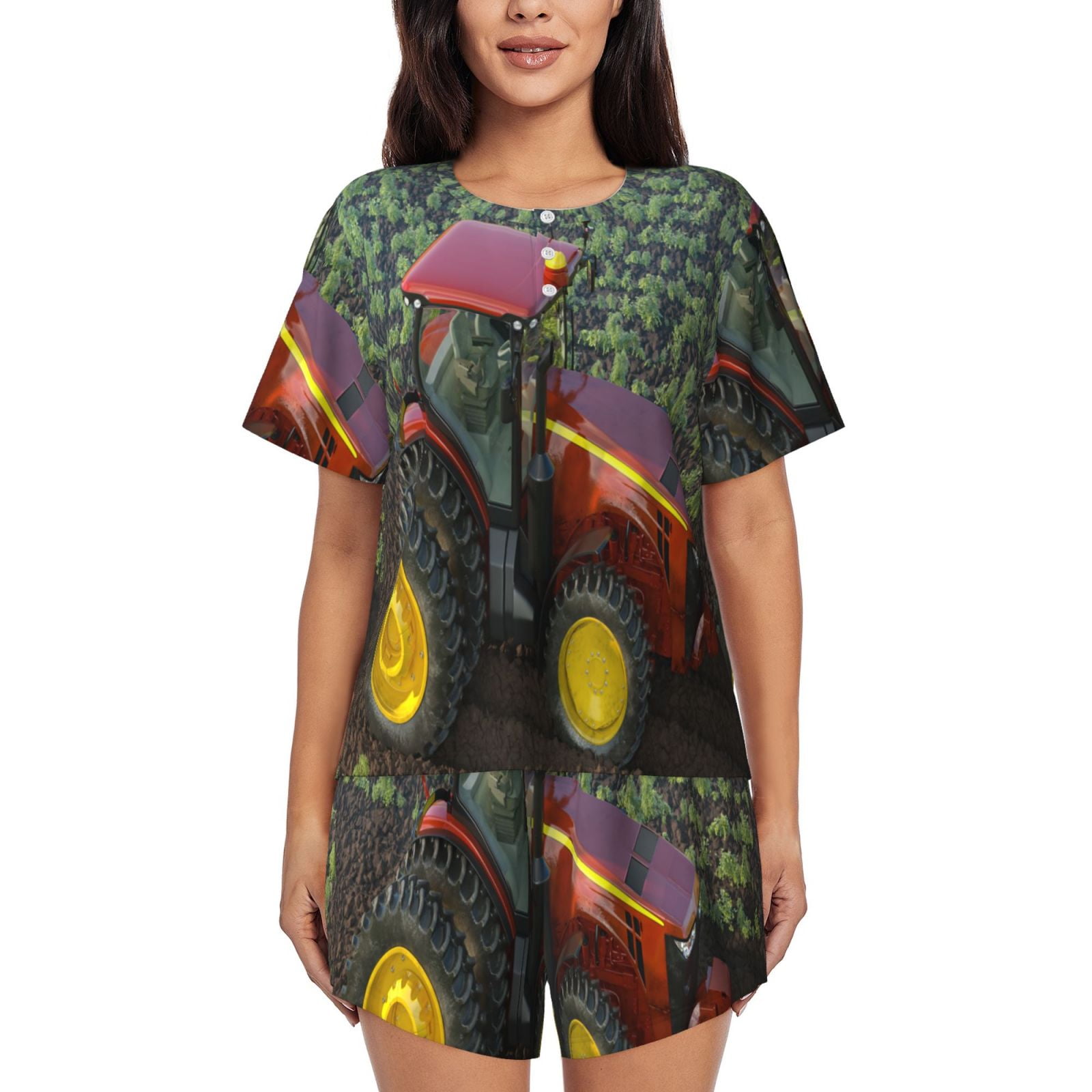 Daiia farm tractor Pattern Womens Pajama Sets Short Sleeve Pajamas for ...