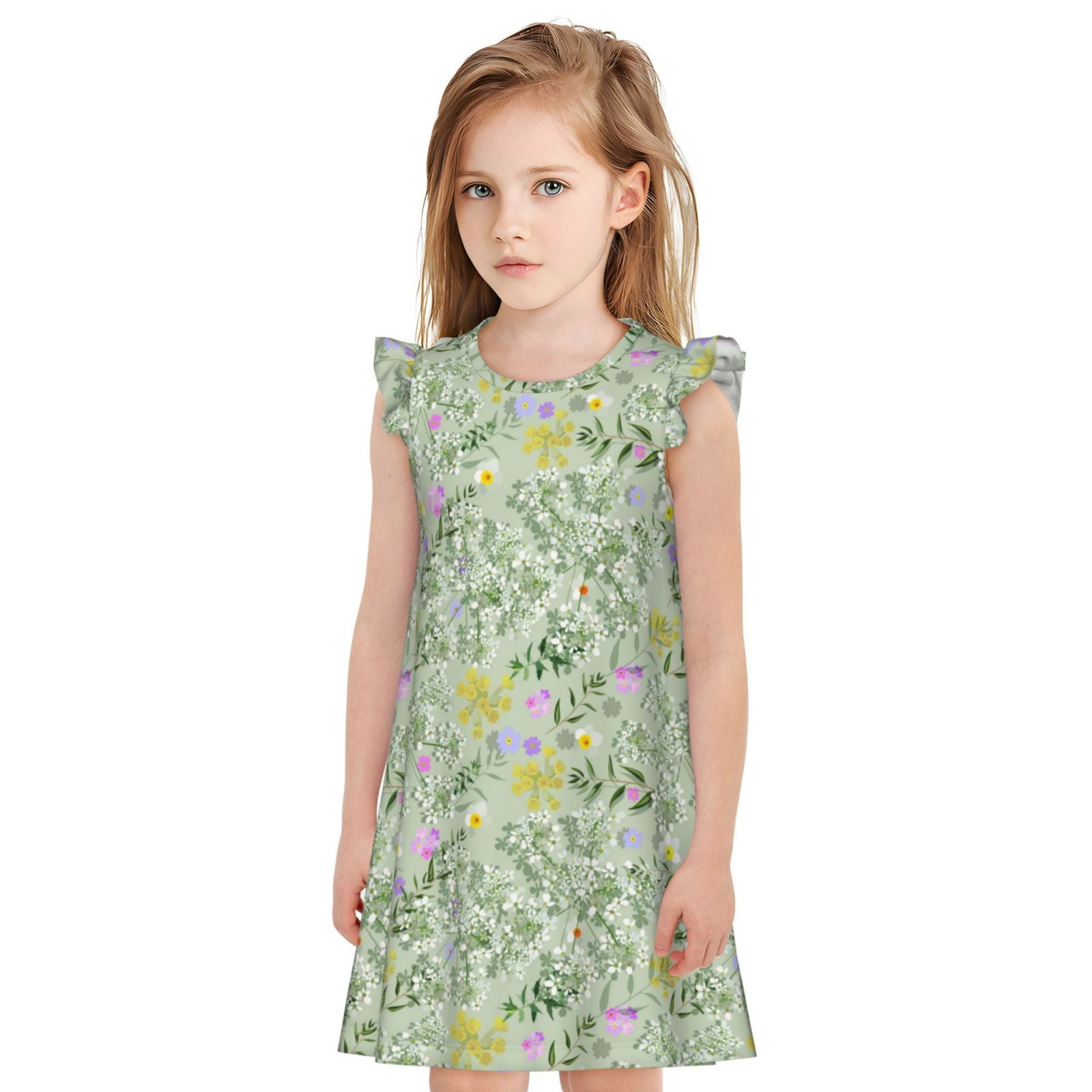 Daiia flower and leaf Print Girls Nightgowns, Unicorn Nightgown Princess Pajama Dresses for ...