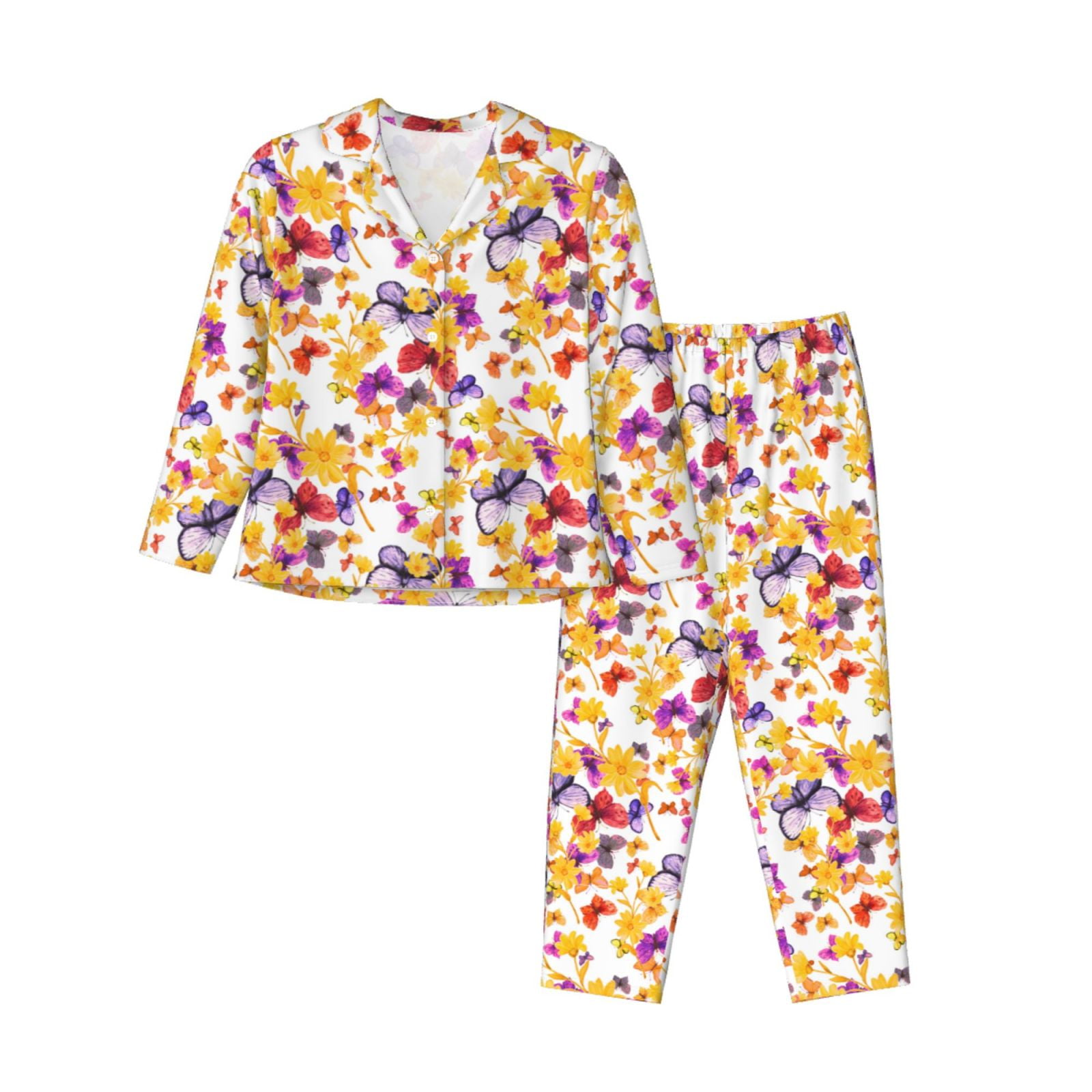 Daiia flowers and flying butterflies for Women's Long-Sleeved Pajama ...