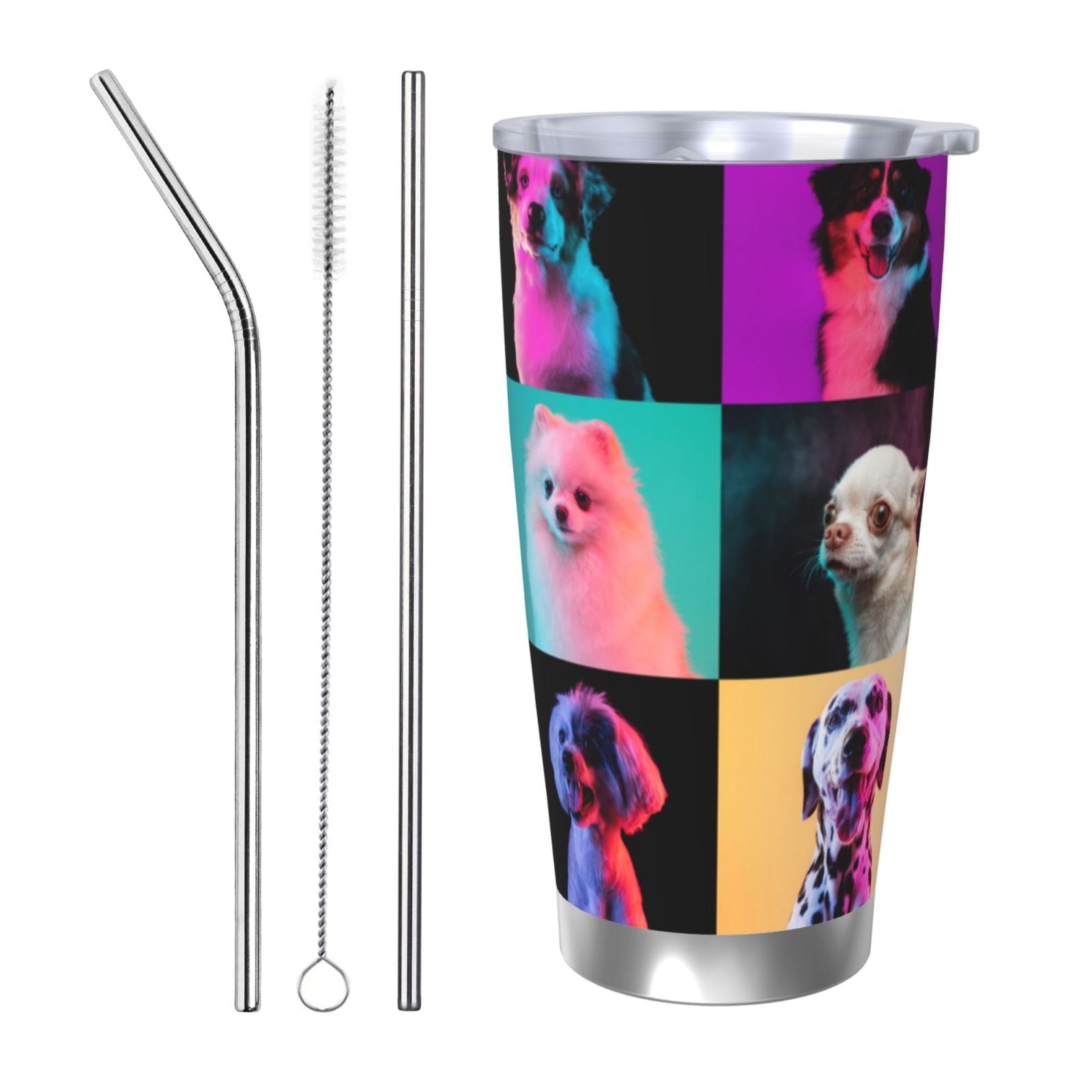 Daiia funny dogs Printed 20oz Insulated Coffee Cup with Straw Topper ...