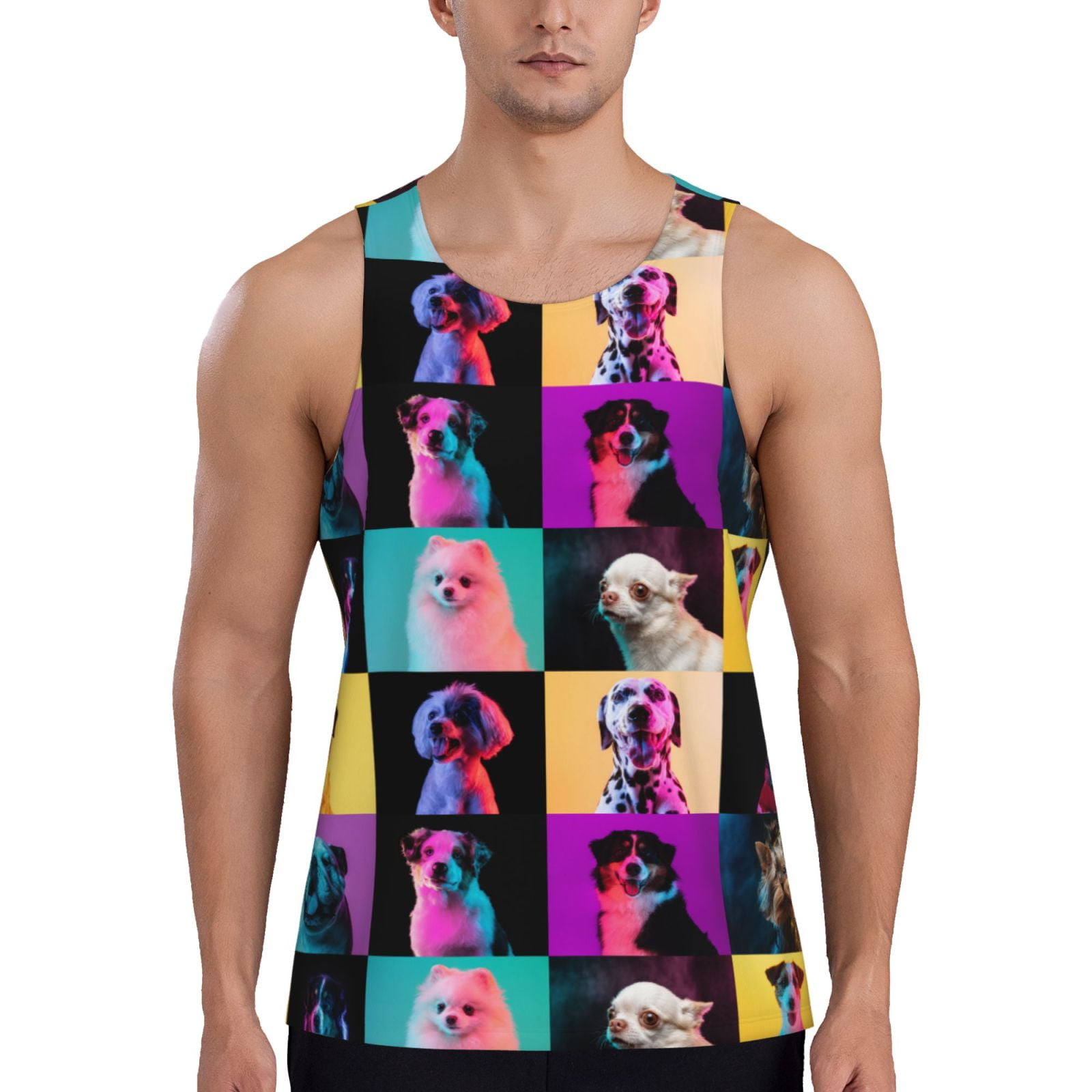 Daiia funny dogs Printed Men's Quick Dry Fit Muscle Tank Top Slim-Fit ...