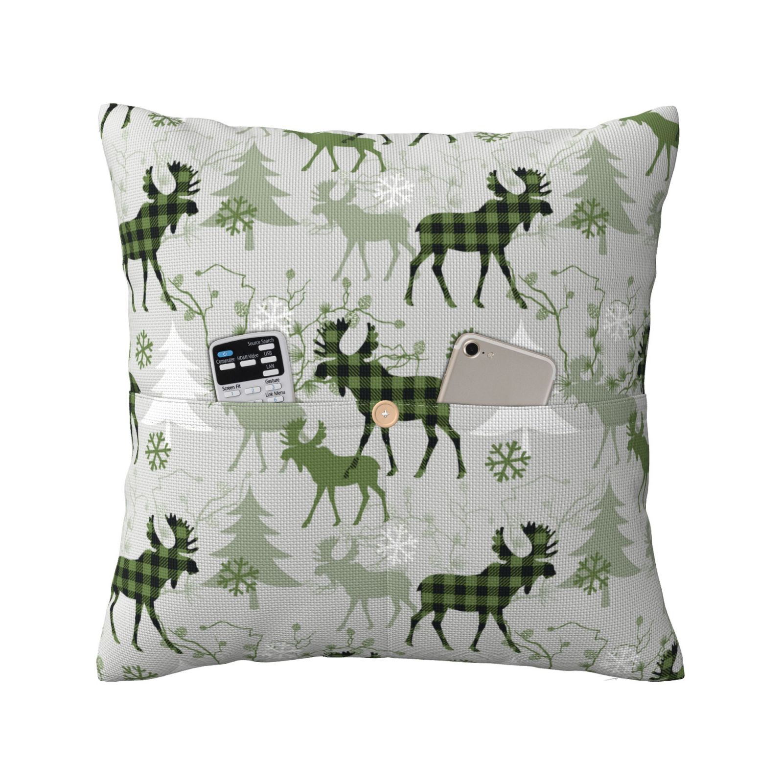 Daiia green plaid Moose tree Pattern Linen Decorative Throw Pillow ...