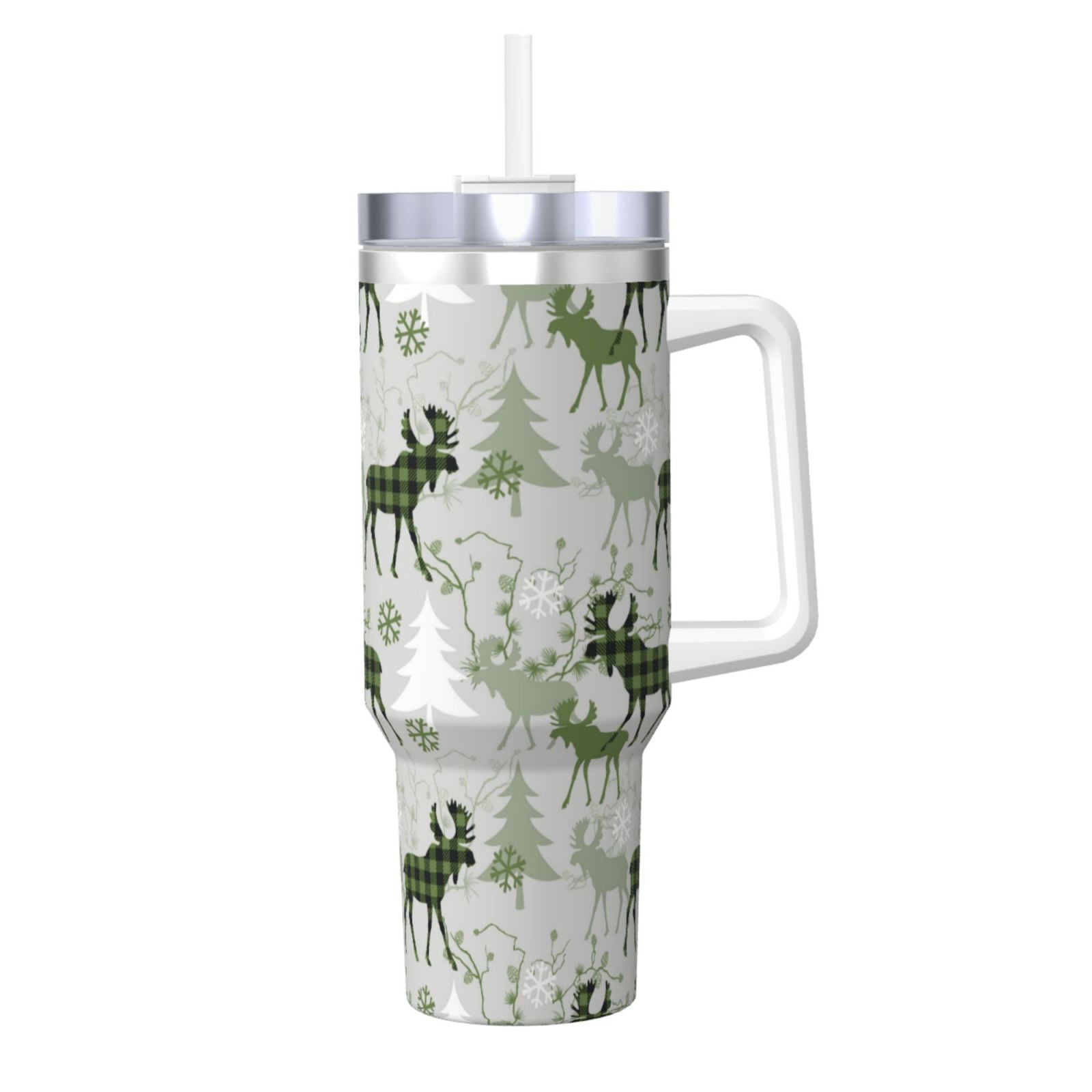 Daiia green plaid Moose tree Printed 40 oz Tumbler with Handle,Ice ...