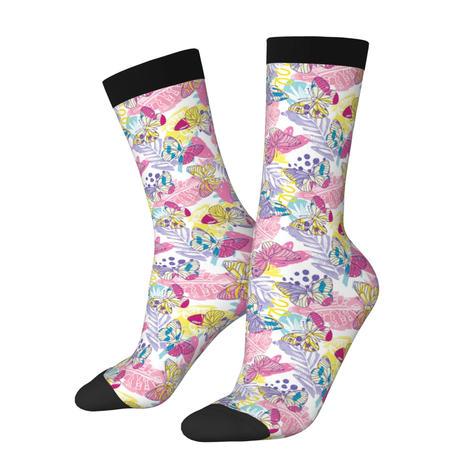 Daiia hand drawn butterflies Print Crew Socks – Soft Breathable Long ...