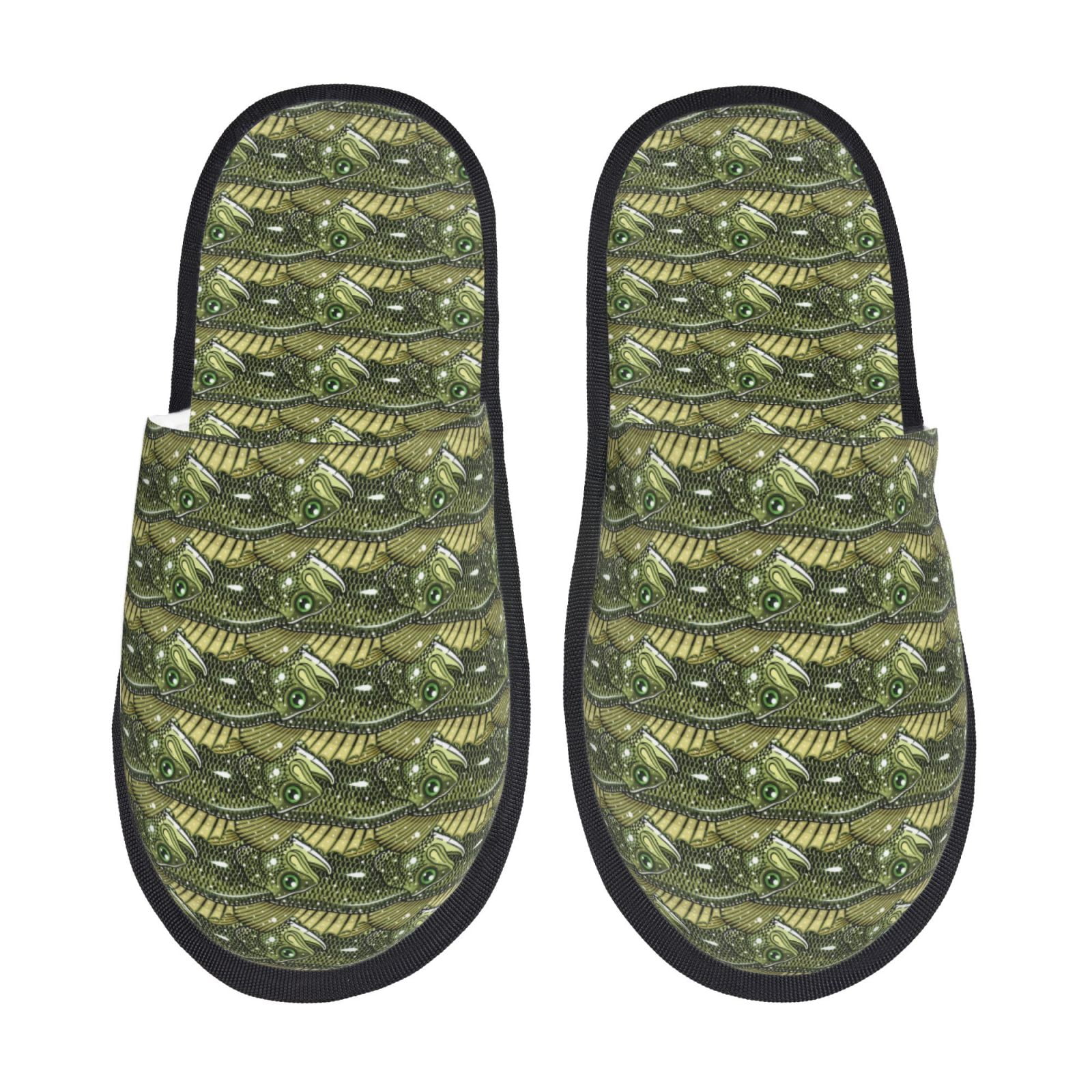 Daiia largemouth bass Pattern Furry Slippers for Women and Men, Soft ...