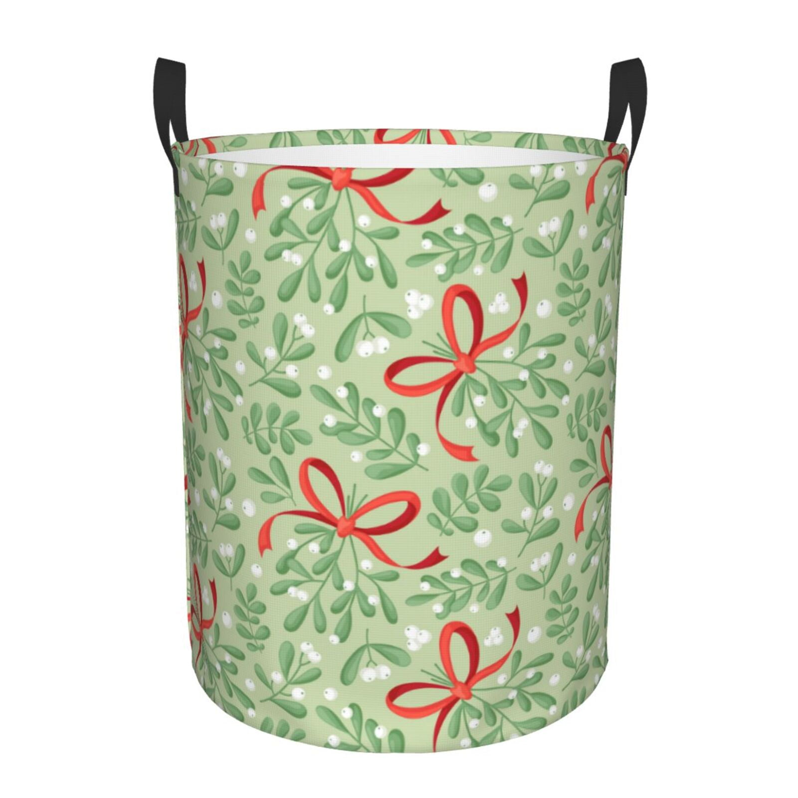 Daiia leaves bows Pattern Round Laundry Basket with Handles Thickened ...