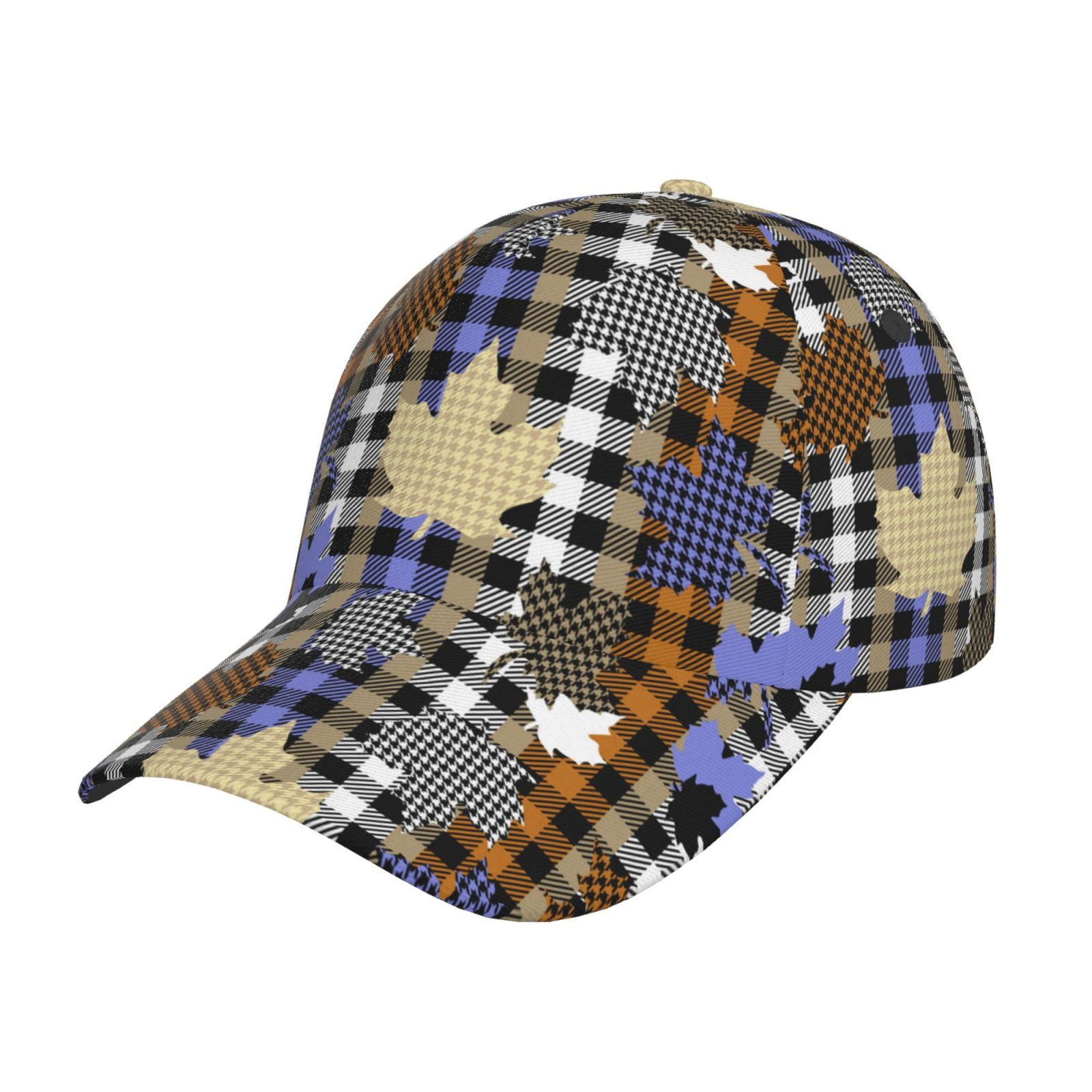 Daiia maple leaves Houndstooth print Baseball Cap Men Women Golf Dad Hat Adjustable Original ...