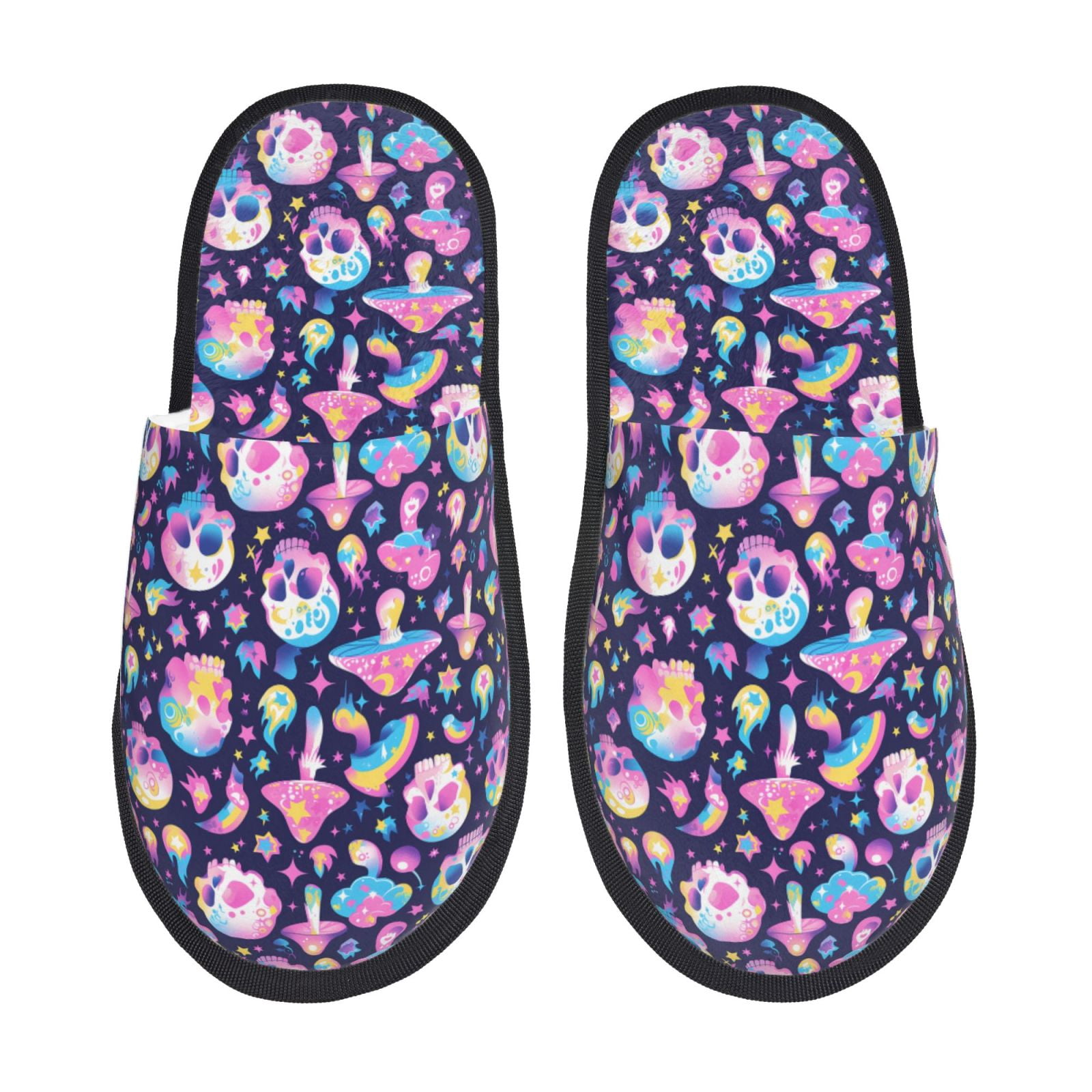 Daiia mushroom colorful Skull star Pattern Furry Slippers for Women and ...