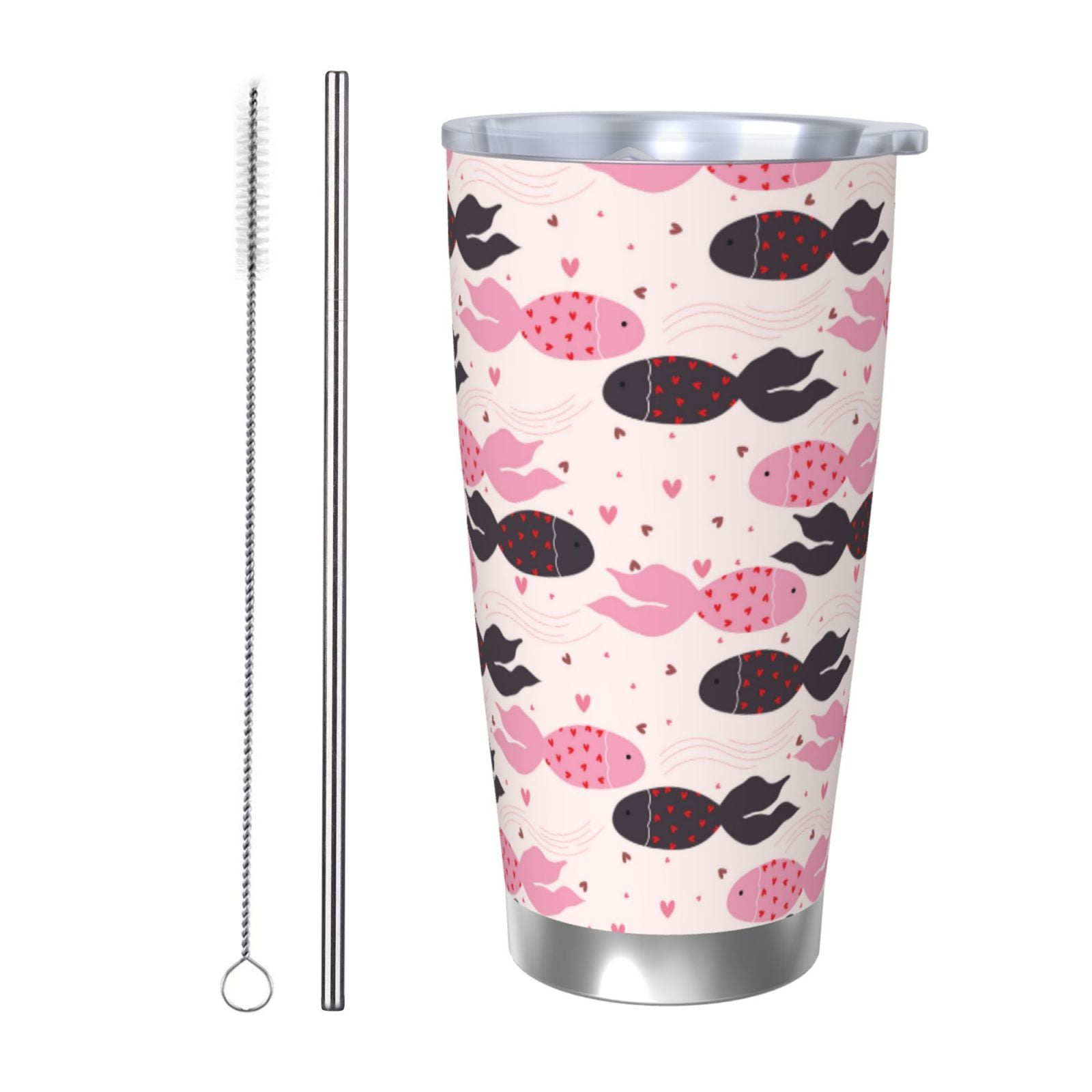 Daiia pink fish hearts Printed 20oz Insulated Coffee Cup with Straw ...