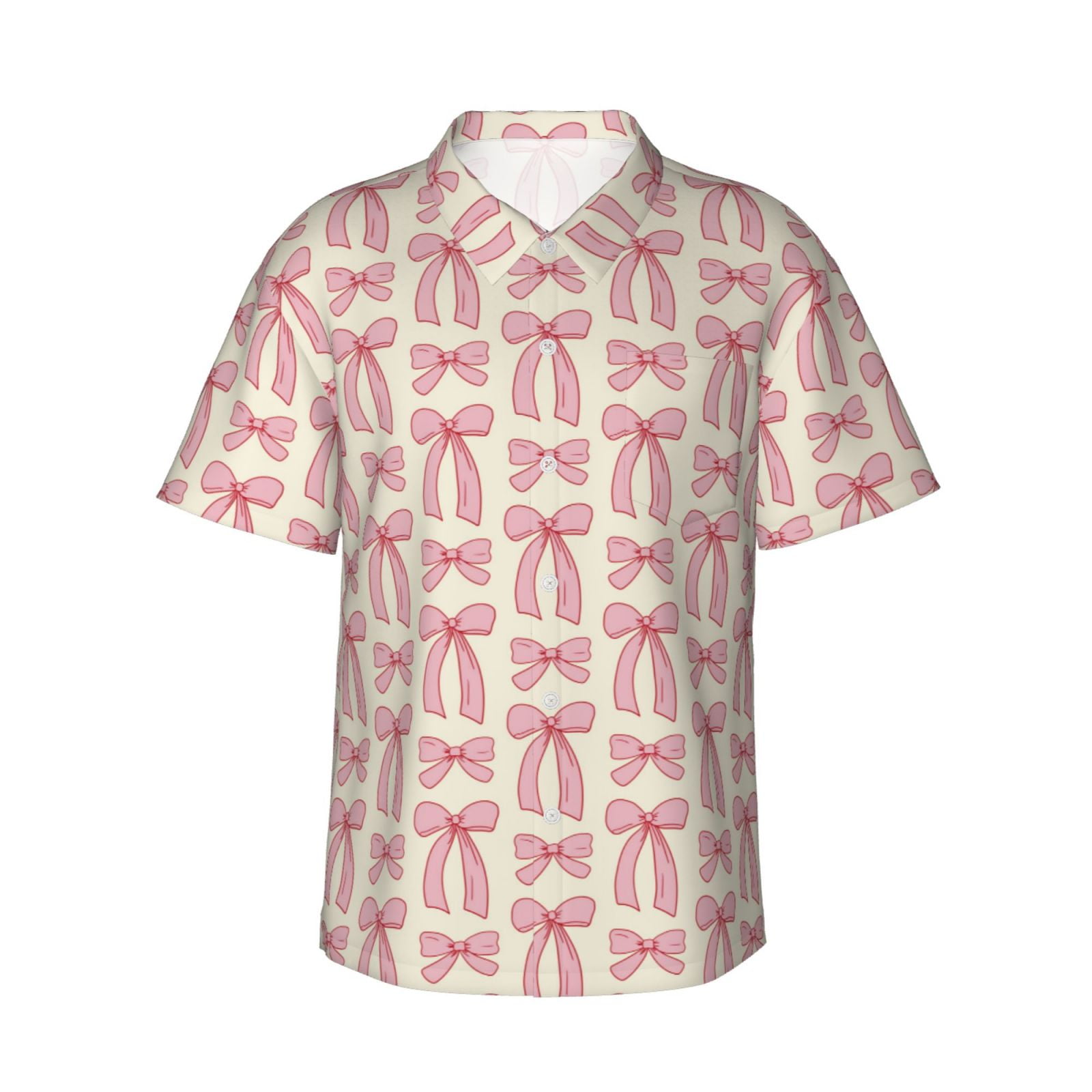 Daiia pink hand drawn bows Print Hawaiian Shirt for Men Gentle Cotton ...