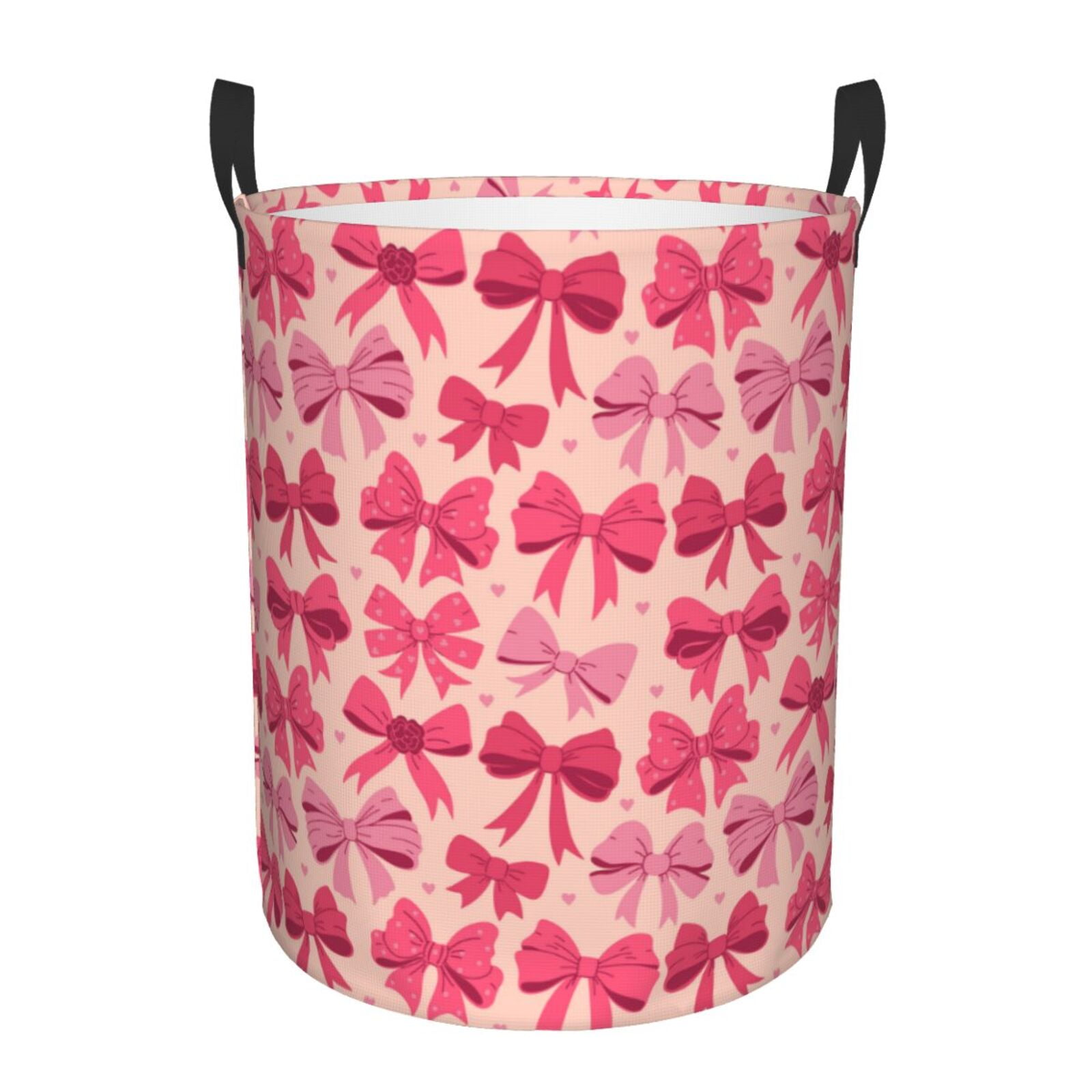 Daiia pink ribbon bows Pattern Round Laundry Basket with Handles ...