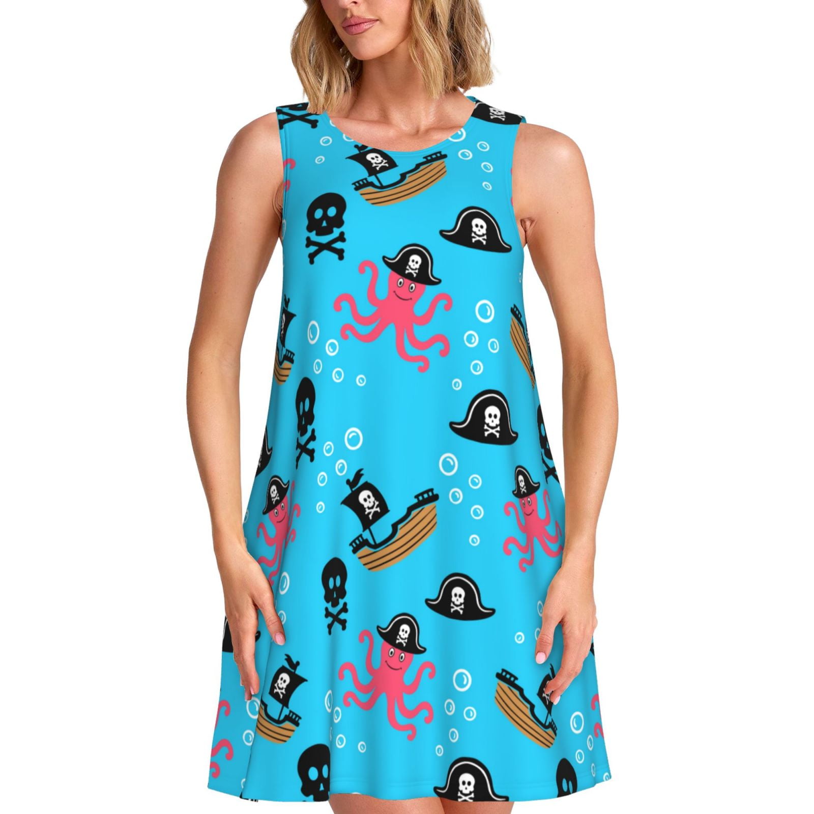 Daiia pirate Octopus Print Women's Dresses 2025 Trendy Short sleeve ...