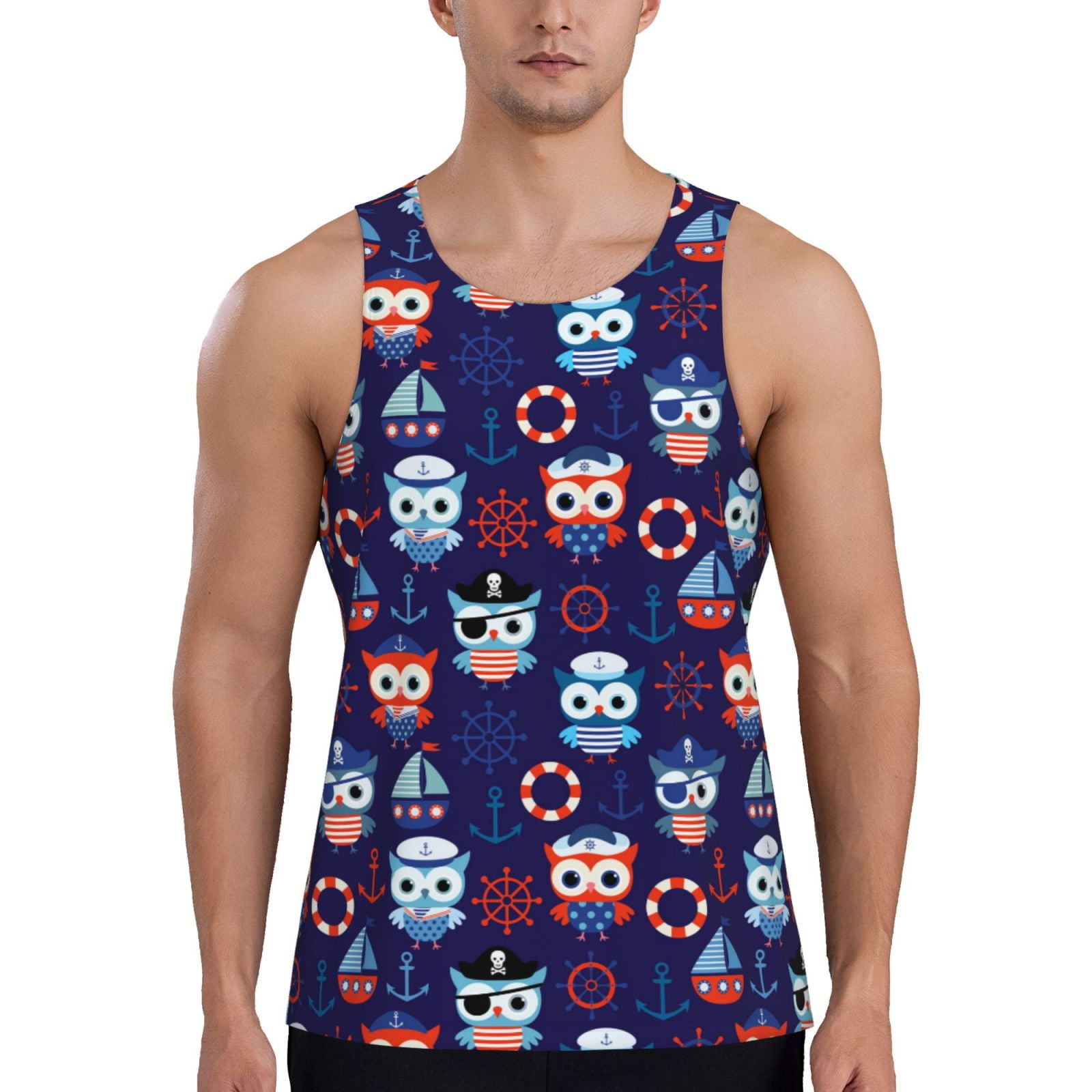 Daiia pirate owls and boats Printed Men's Quick Dry Fit Muscle Tank Top ...