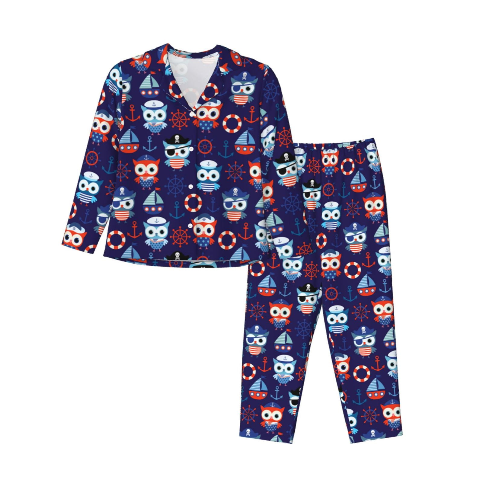 Daiia pirate owls and boats for Women's Long-Sleeved Pajama Set – Soft ...