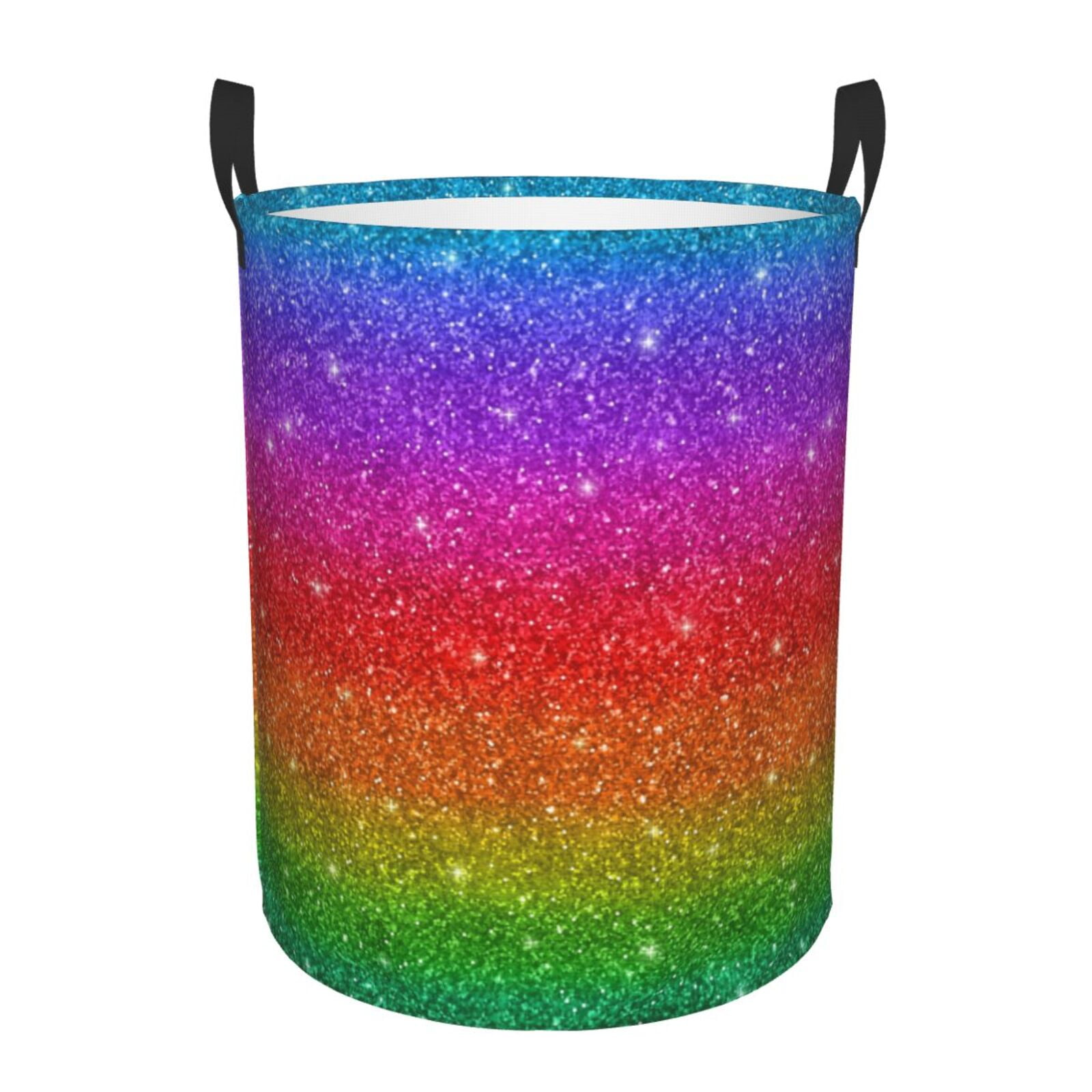 Daiia rainbow Glitter Laundry Hamper With Handles Large Storage Basket ...