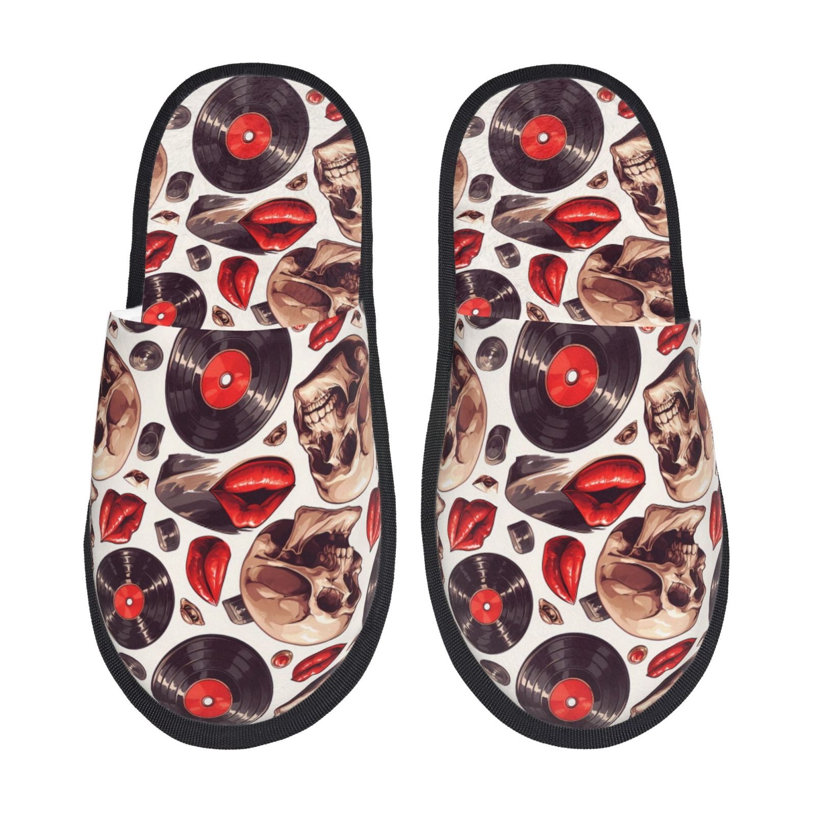 Daiia record lips Skull Pattern Furry Slippers for Women and Men, Soft ...