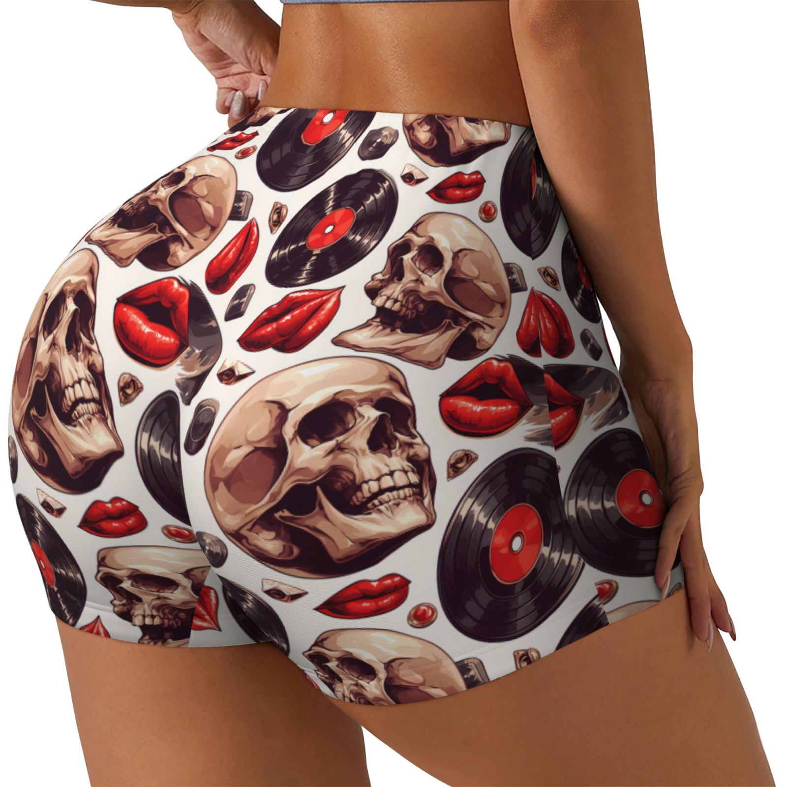 Daiia record lips Skull Pattern Women's Workout Shorts Biker Shorts ...