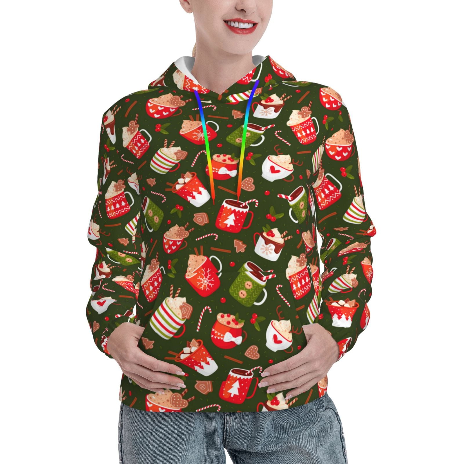 Daiia red green coffee cup Pattern Women's Fashion Hoodies ...