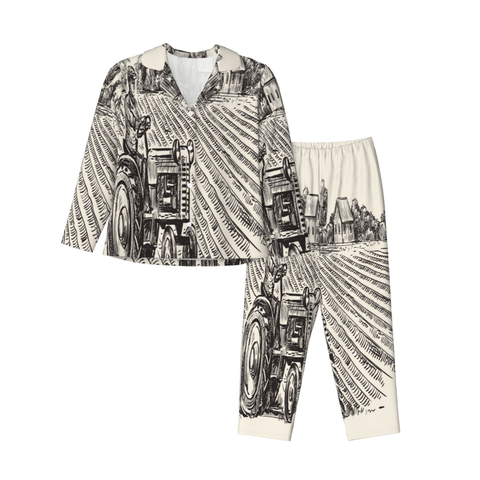 Daiia retro tractor for Women's Long-Sleeved Pajama Set – Soft ...
