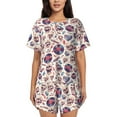 Daiia rock Skull record Retro Pattern Womens Pajama Sets Short Sleeve ...