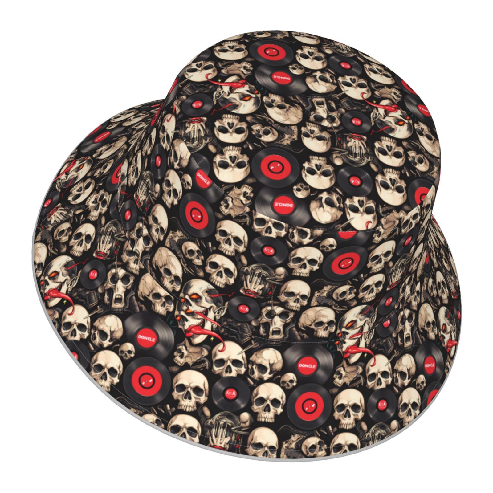 Daiia rock record Skull Pattern Bucket Hat - Trendy Cotton Sun Hat for ...