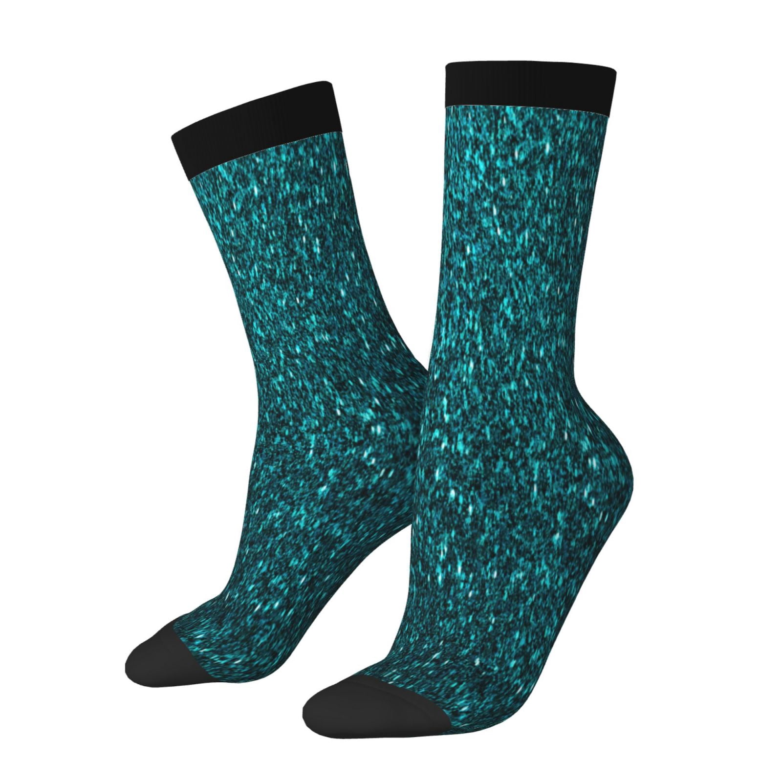 Daiia teal sparkling Print Crew Socks – Soft Breathable Long Socks for ...