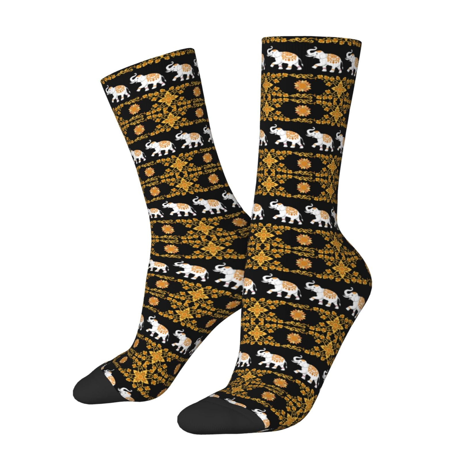Daiia traditional Elephant Print Crew Socks – Soft Breathable Long ...