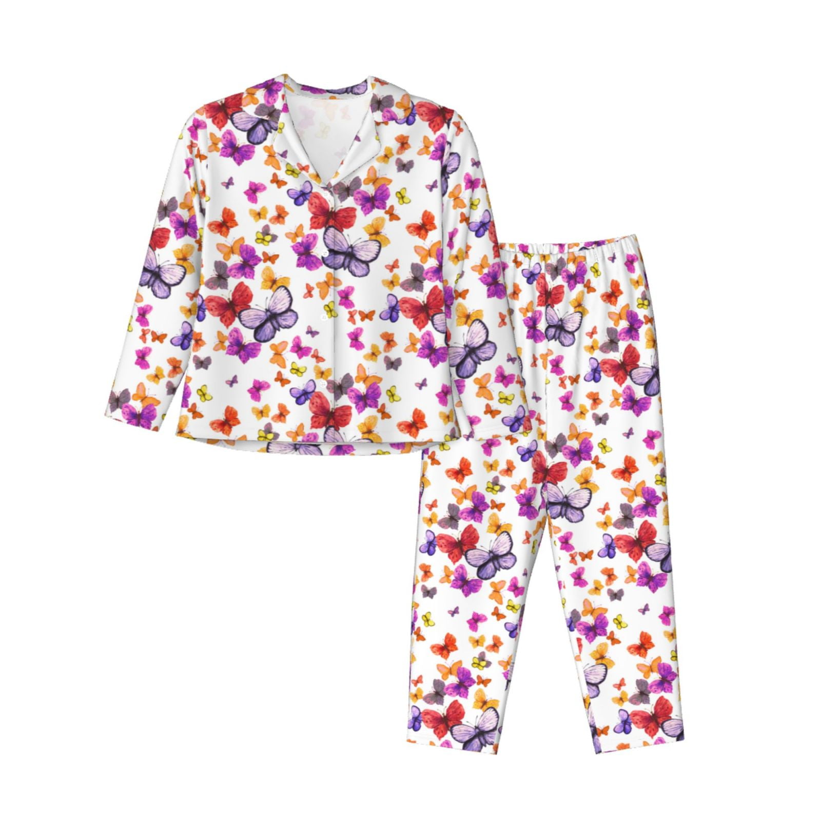 Daiia watercolor butterflies for Women's Long-Sleeved Pajama Set – Soft ...